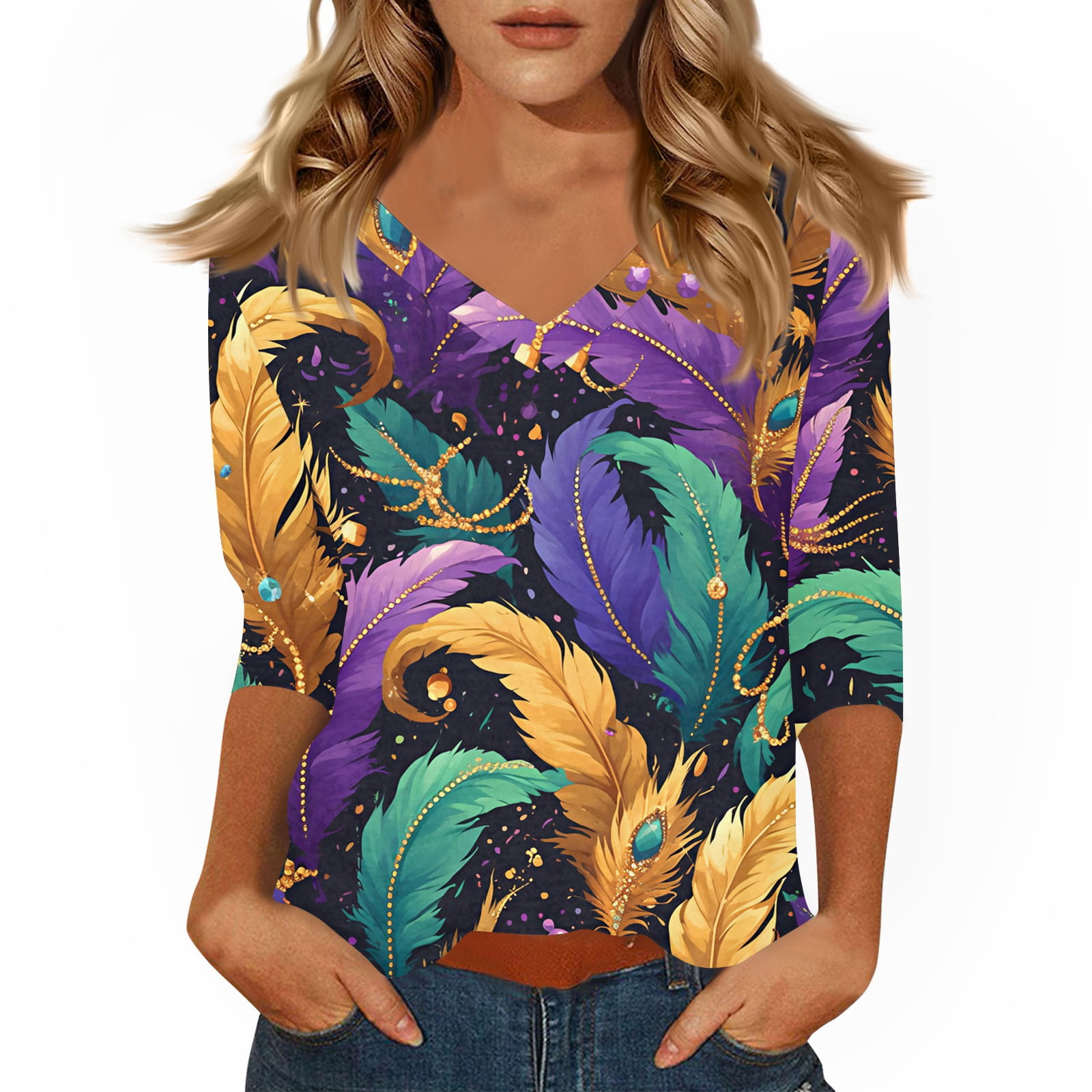Dresfit Womens Mardi Gras Shirts Graphic 3/4 Sleeve Party Blouse 2026 ...
