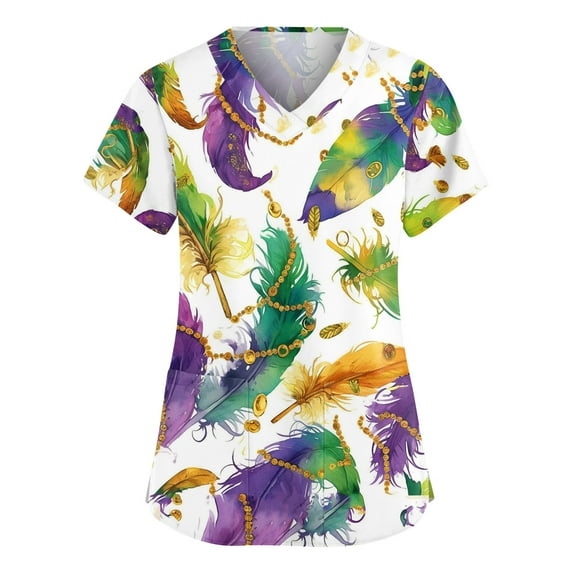 Dresfit Womens Mardi Gras Uniforms‌ Scrubs Short Sleeve Graphic Scrub ...