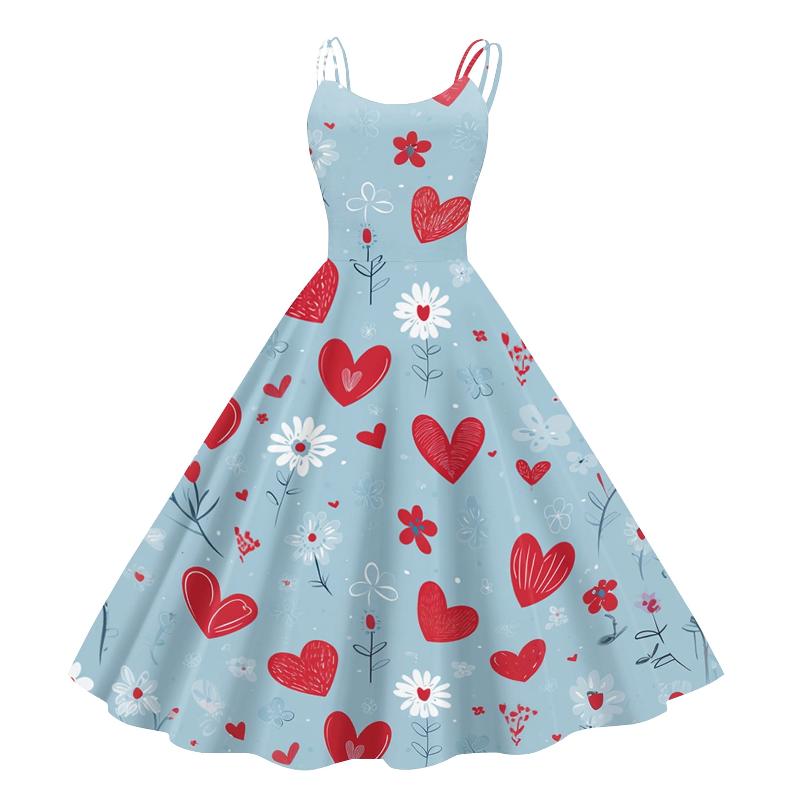 Dresfit Womens Valentines Dresses Midi Dress 2026 Heart Print Spaghetti ...