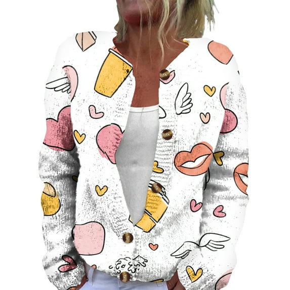 Dresfit Womens Valentines Jacket Heart Print Knitted Cardigan 2026 Open ...