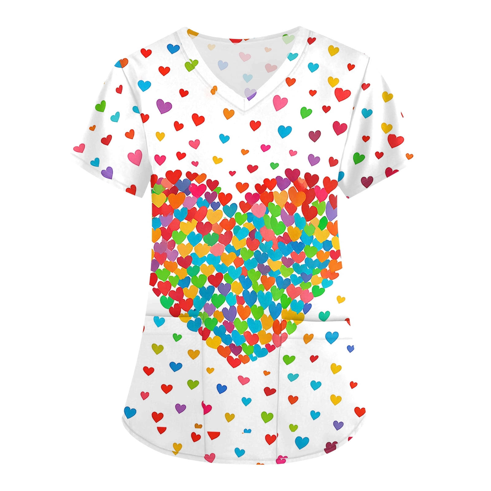 Dresfit Womens Valentines Nursing Scrubs Love Heart Printed V Neck Uniforms‌ Scrubs 2026 Short ...