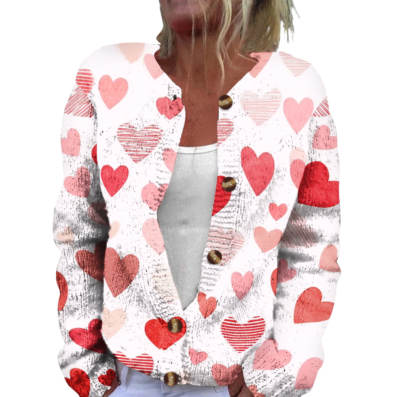 Dresfit Womens Valentines Sweater Open Front Heart Print Jacket 2026 ...