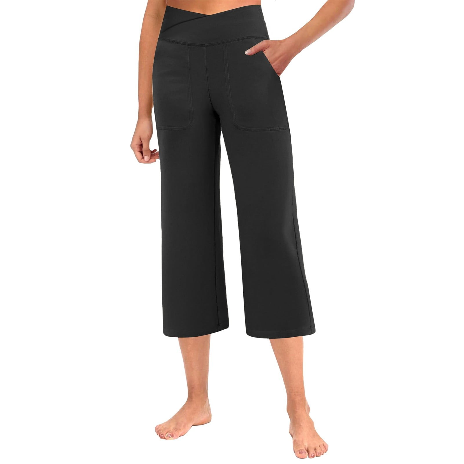 Dress Capris for Women Petite Tummy Control Wide Leg Pull on Cropped ...