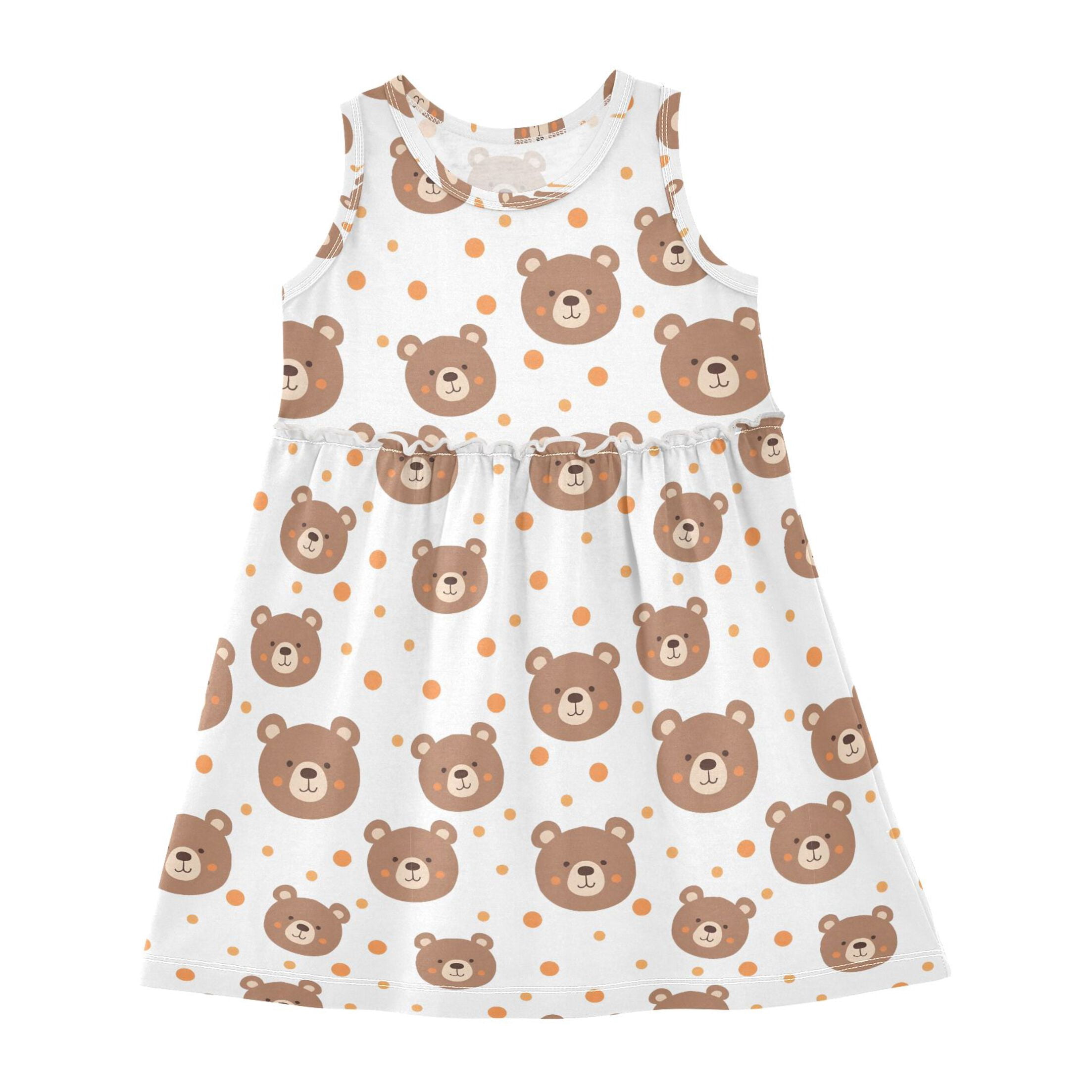 Dress Cartoon Bear Sleeveless Dress for Hem A-Line Casual Sundress ...