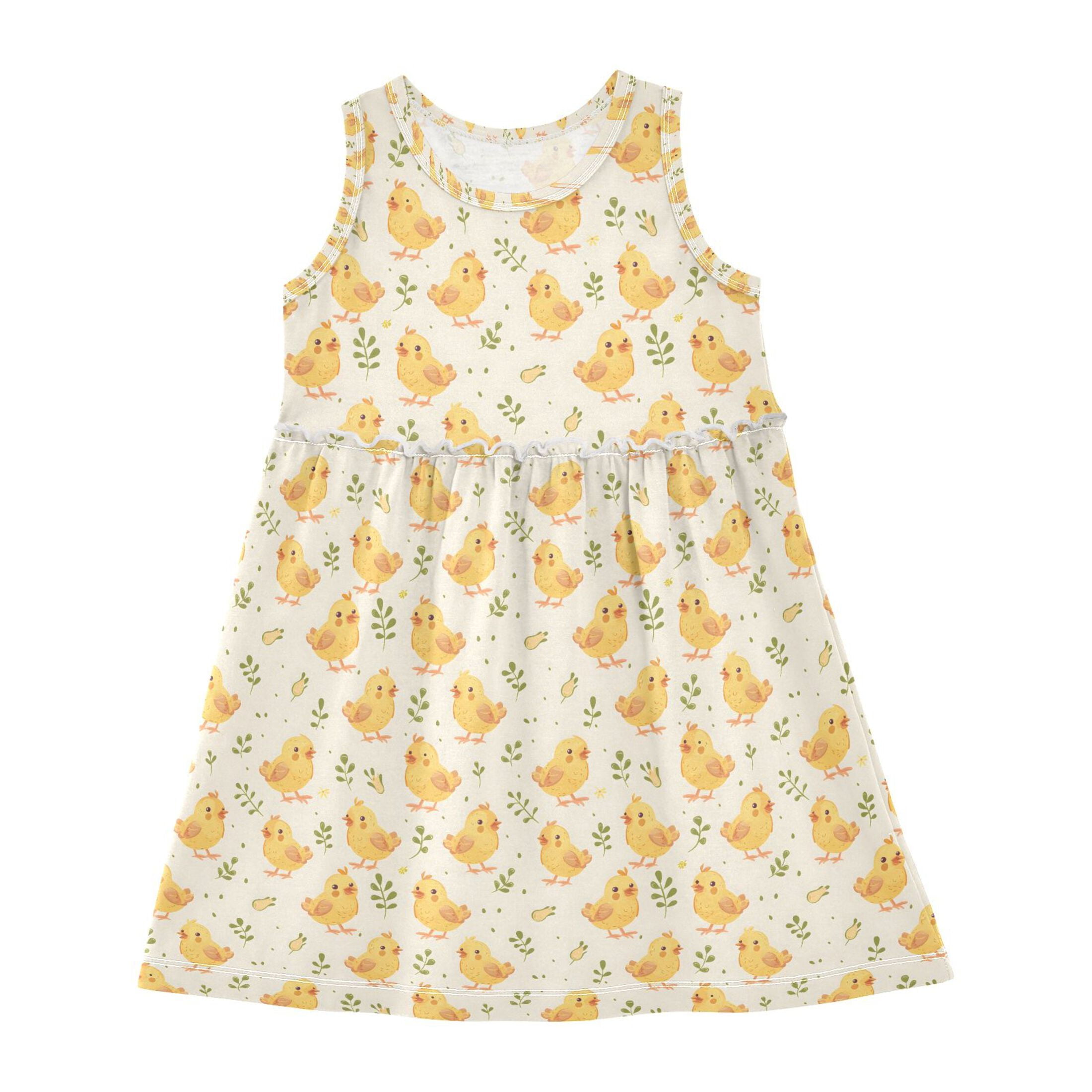 Dress Cartoon Chick Sleeveless Dress for Hem A-Line Casual Sundress ...
