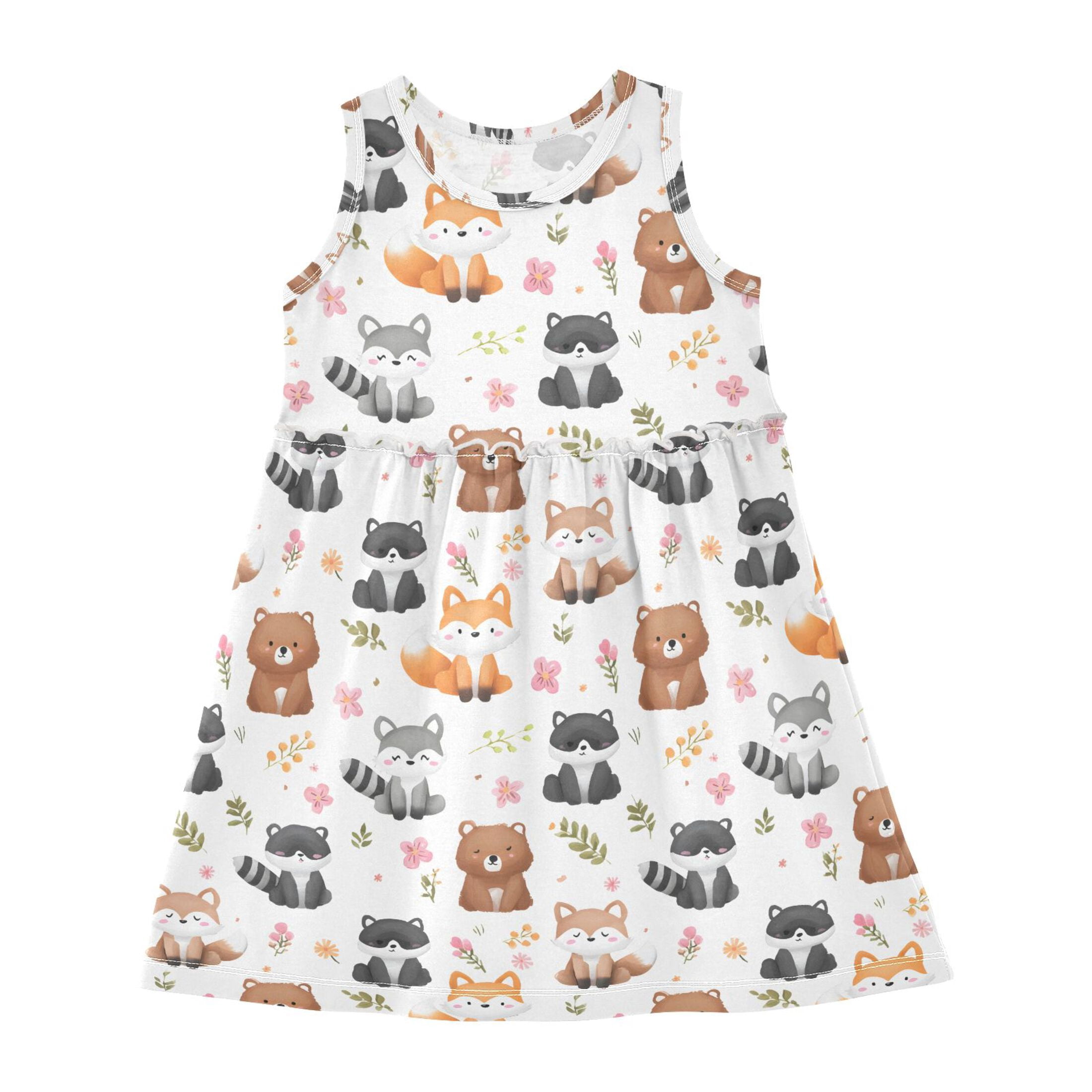 Dress Cartoon Fox Sleeveless Dress for Hem A-Line Casual Sundress ...