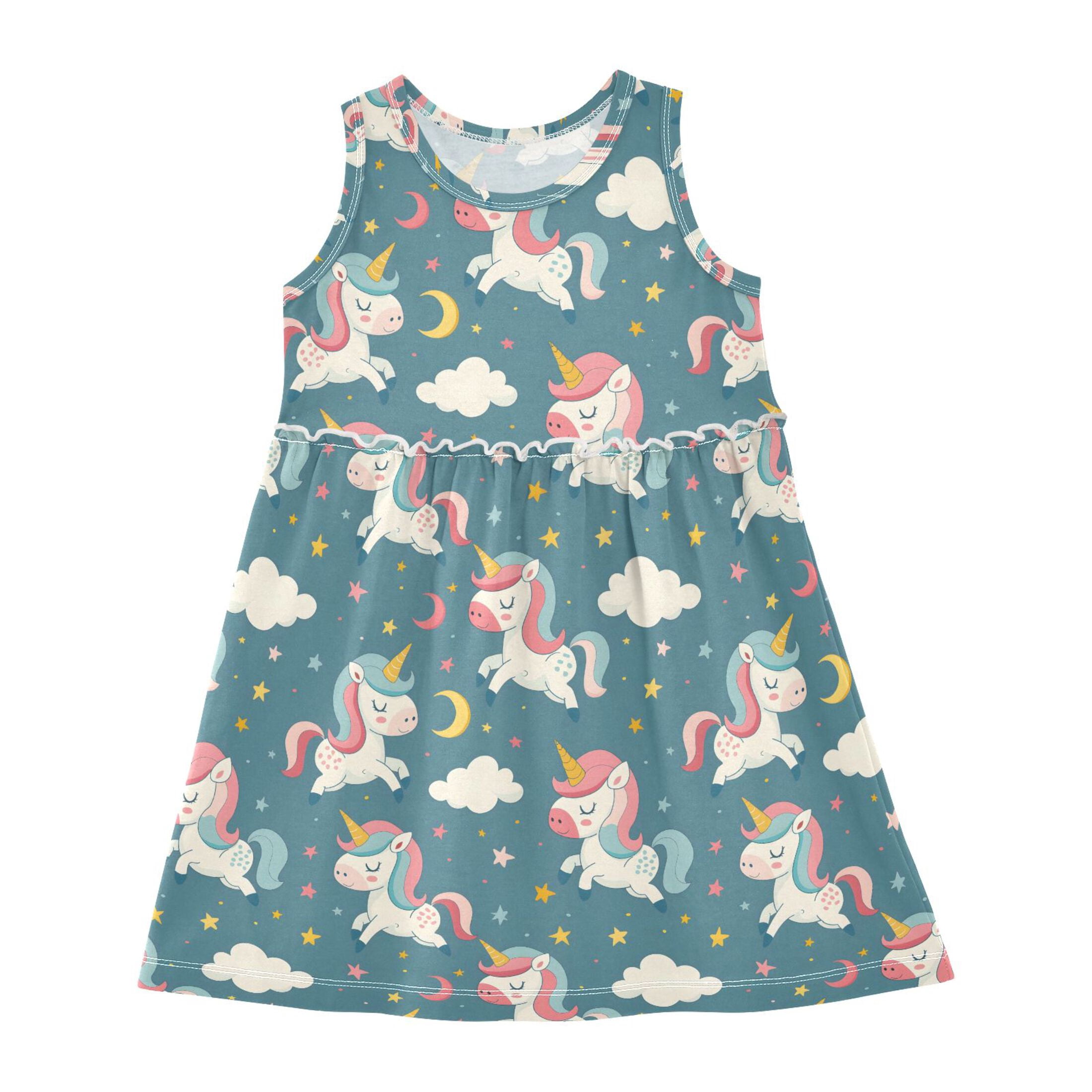 Dress Cartoon Sweet Unicorn Seamless Sleeveless Dress for Hem A-Line ...