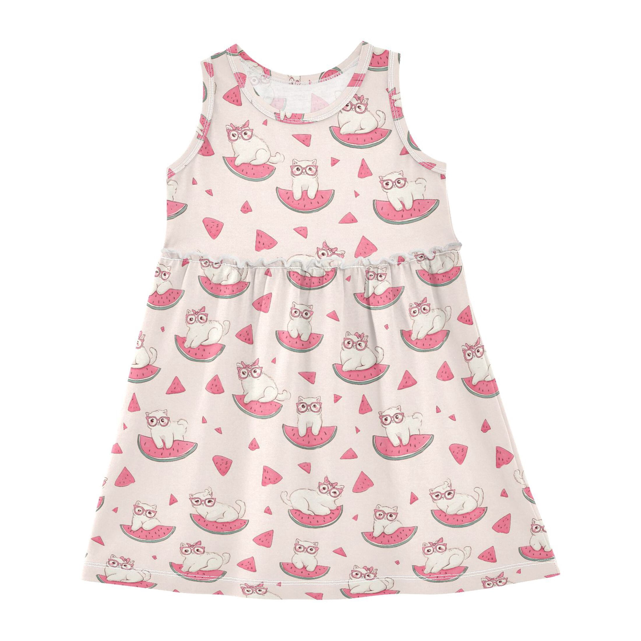 Dress Cat Watermelon Sleeveless Dress for Hem A-Line Casual Sundress ...
