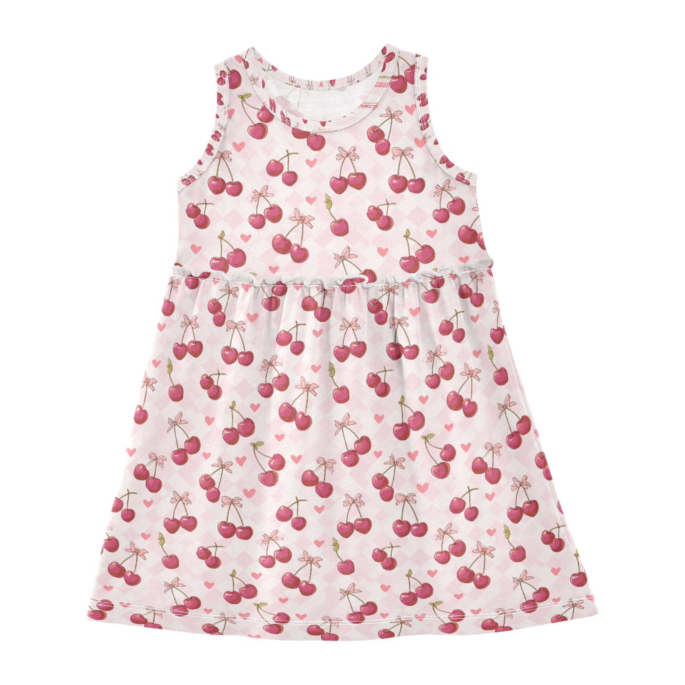 Dress Cherry Heart Checkered Pattern Sleeveless Dress for Hem A-Line ...