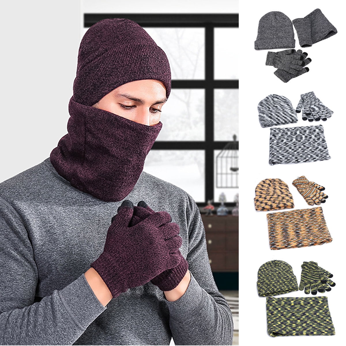 Dress Choice Men Winter Beanie Hat Scarf Touchscreen Gloves Set Soft ...