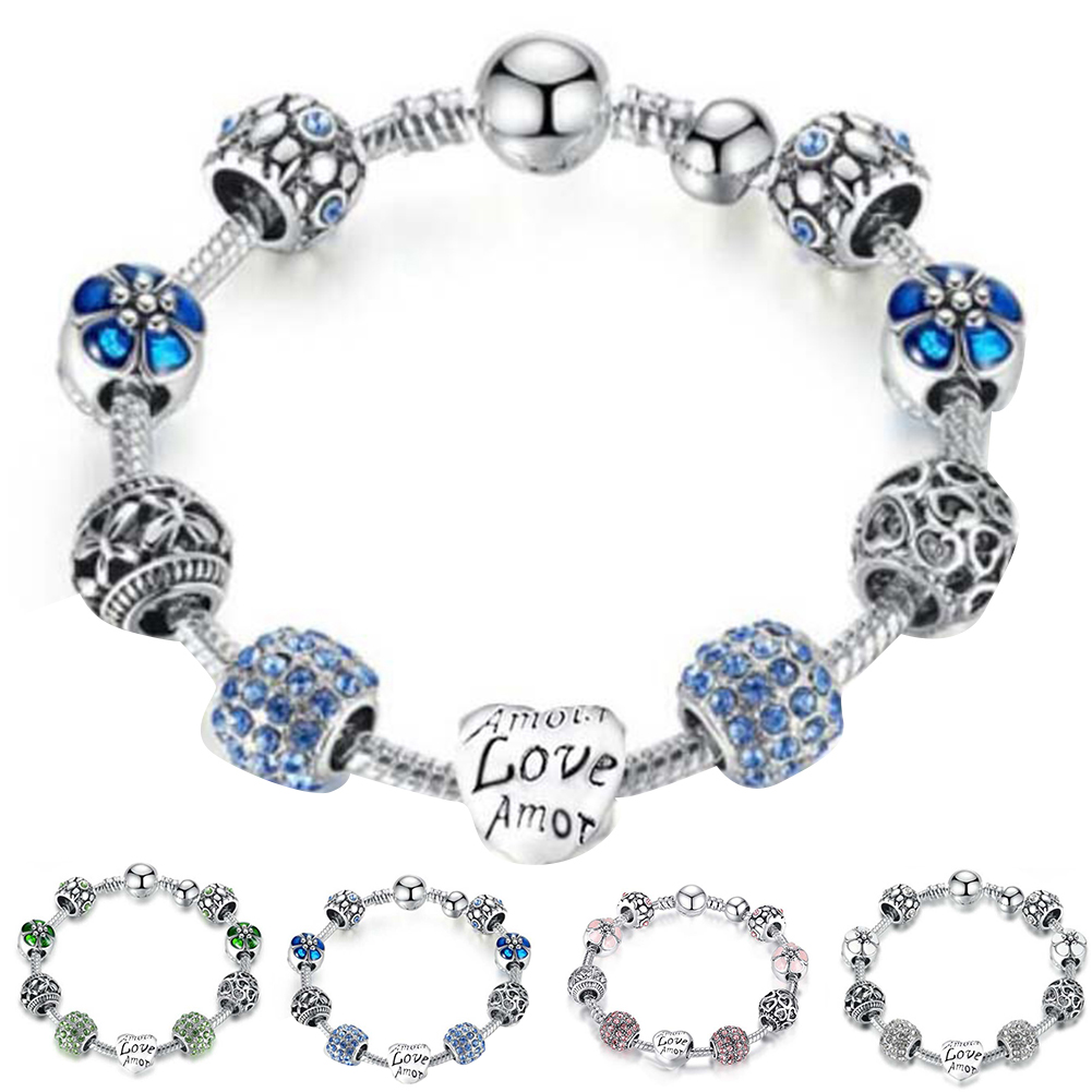 Dress Choice Pink Hearts Bracelet Glass Beads Charm Bracelet Enameled ...