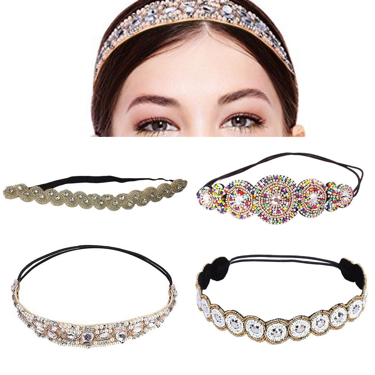 Choice Rhinestone Beaded Headbands, Handmade Elastic Bohemia Hair ...