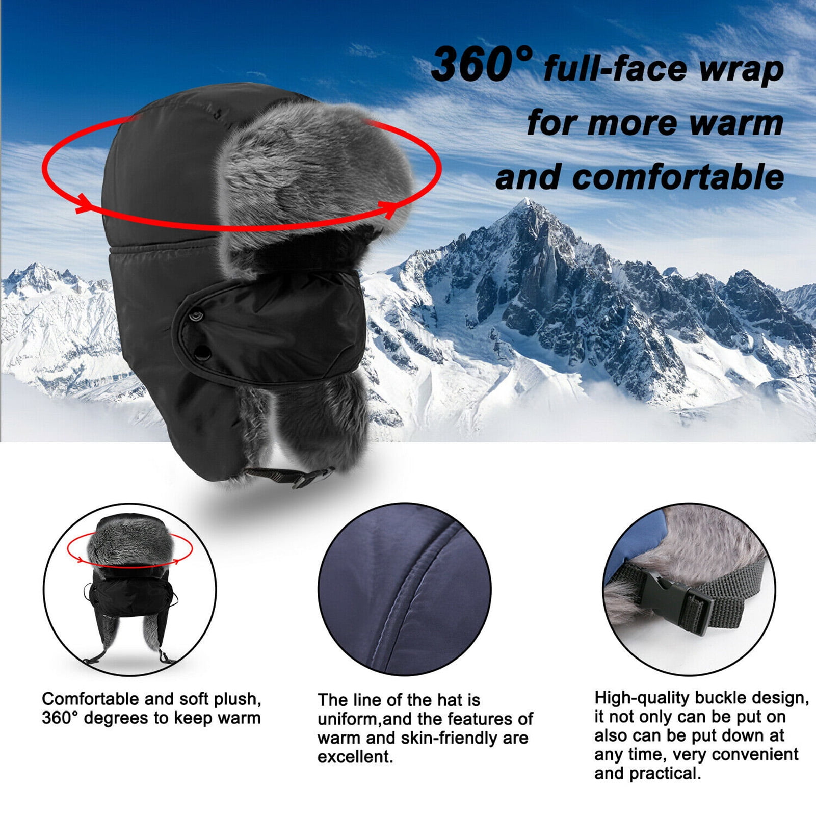 Dress Choice Unisex Men Women Windproof Trooper Trapper Hat Winter Thermal Fur Fleece Russian ...