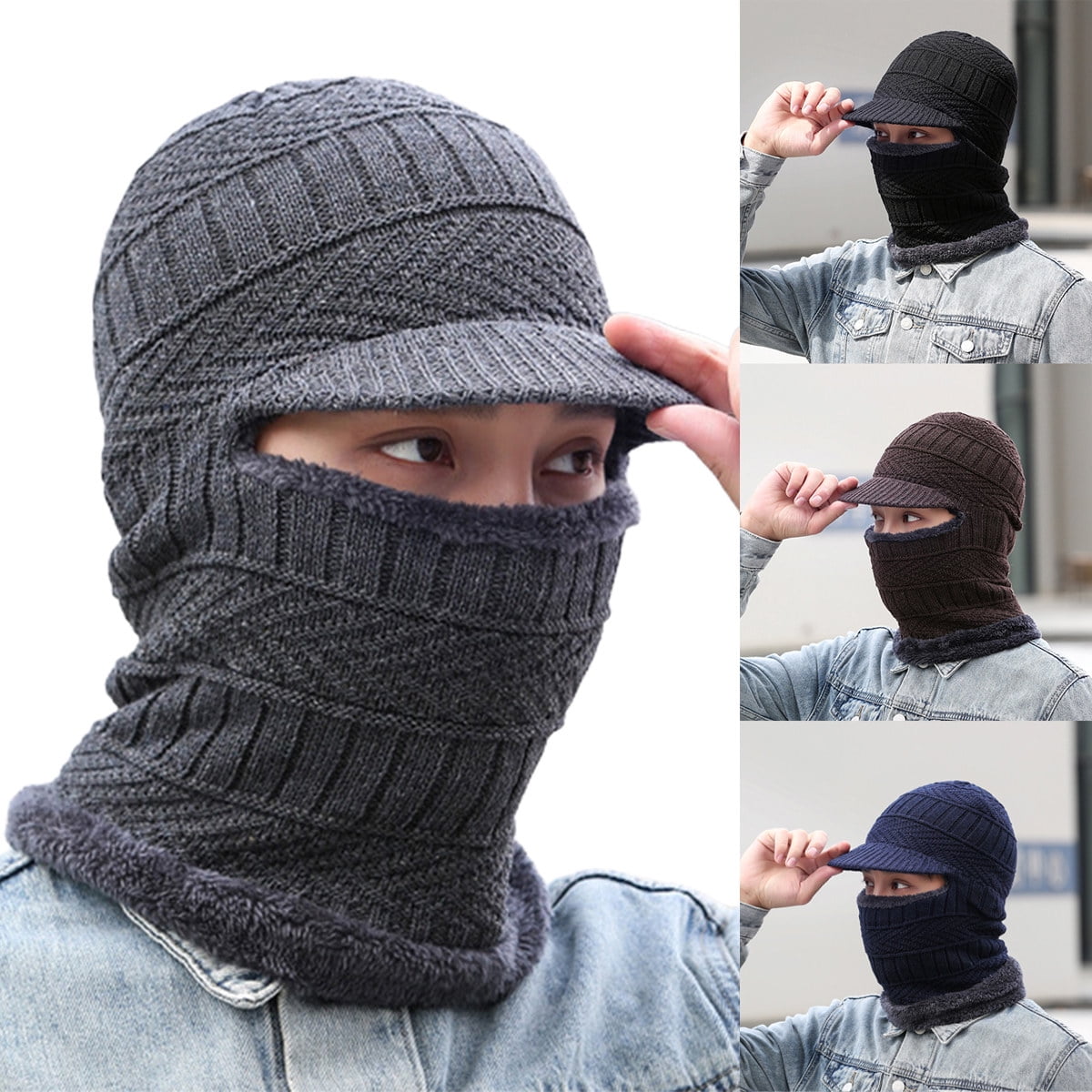 Dress Choice Unisex Winter Warm Knitted Balaclava Neck Warmer Hat with ...