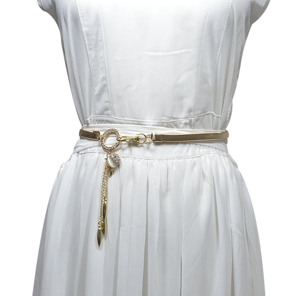 Dress Choice Women Elastic Waist Goldfish Rhinestone Chain Stretch ...