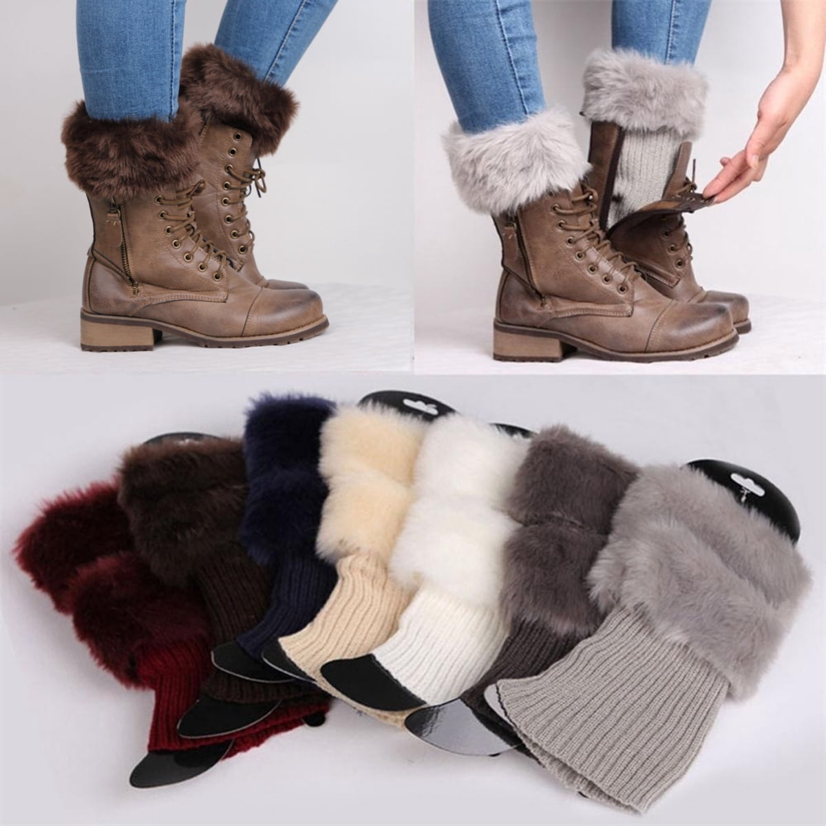 Dress Choice Women Faux Fur trim Boot Cuffs Socks Crochet Knitting ...