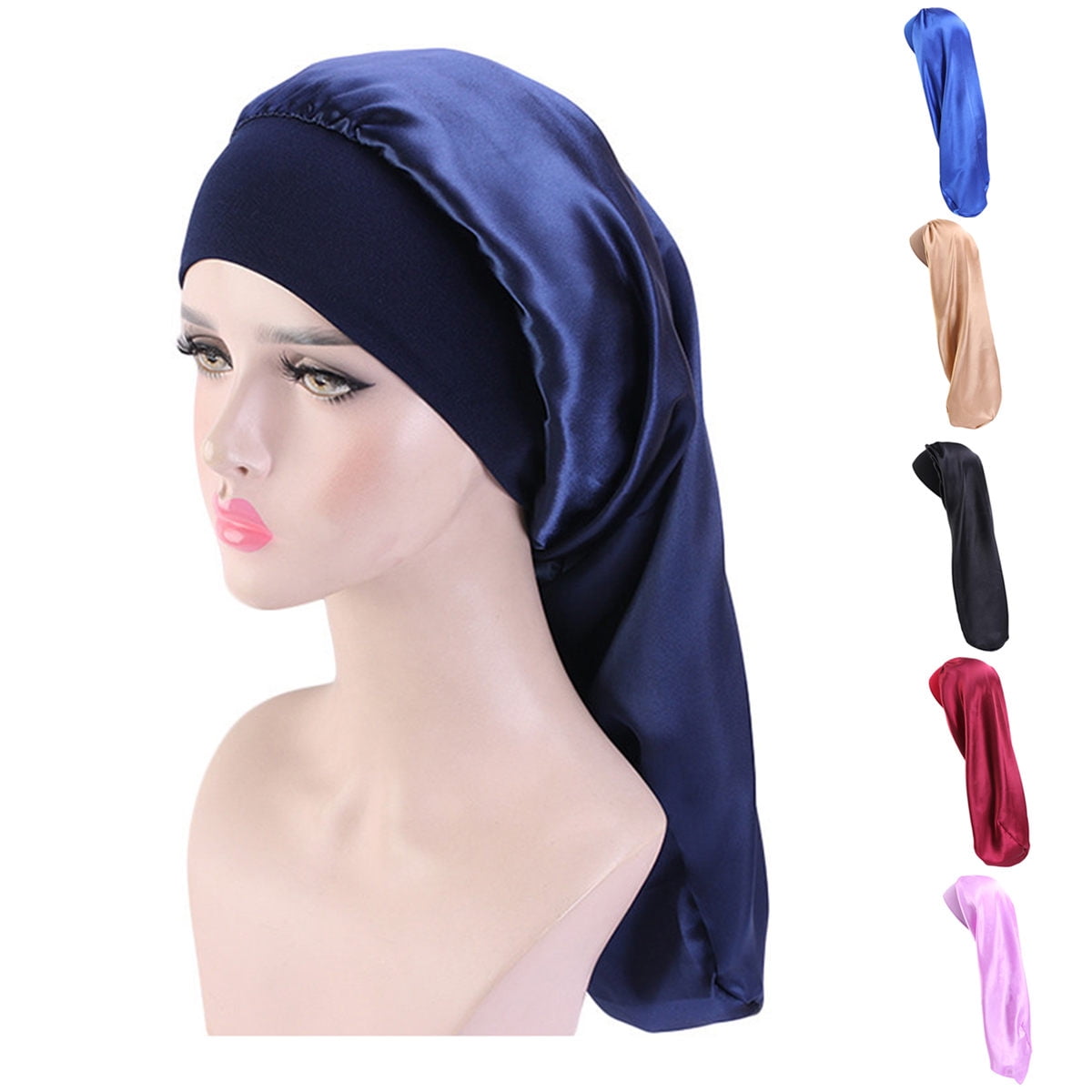 Dress Choice Women Long Satin Sleep Cap Large Soft Elastic Wide Band ...