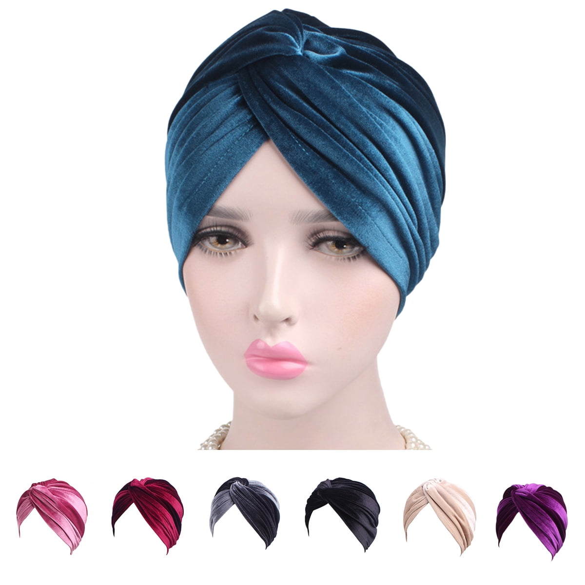Dress Choice Women's Stretch Velvet Turbans Head Beanie Cover Twisted ...