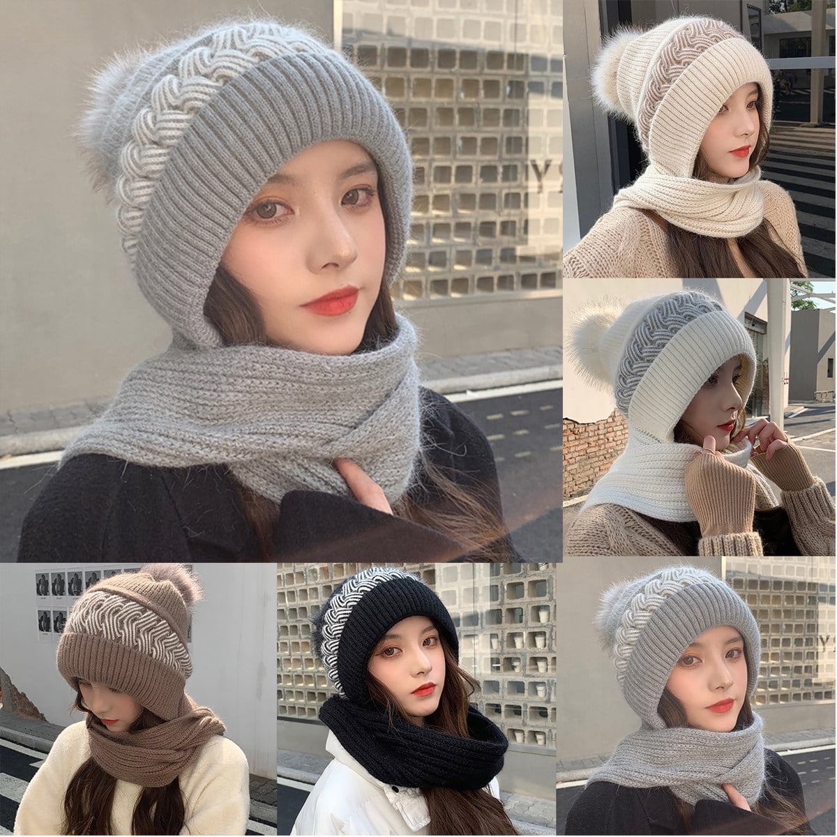 Dress Choice Womens Winter Beanie Hat and Knitted Scarf Set with Pom ...