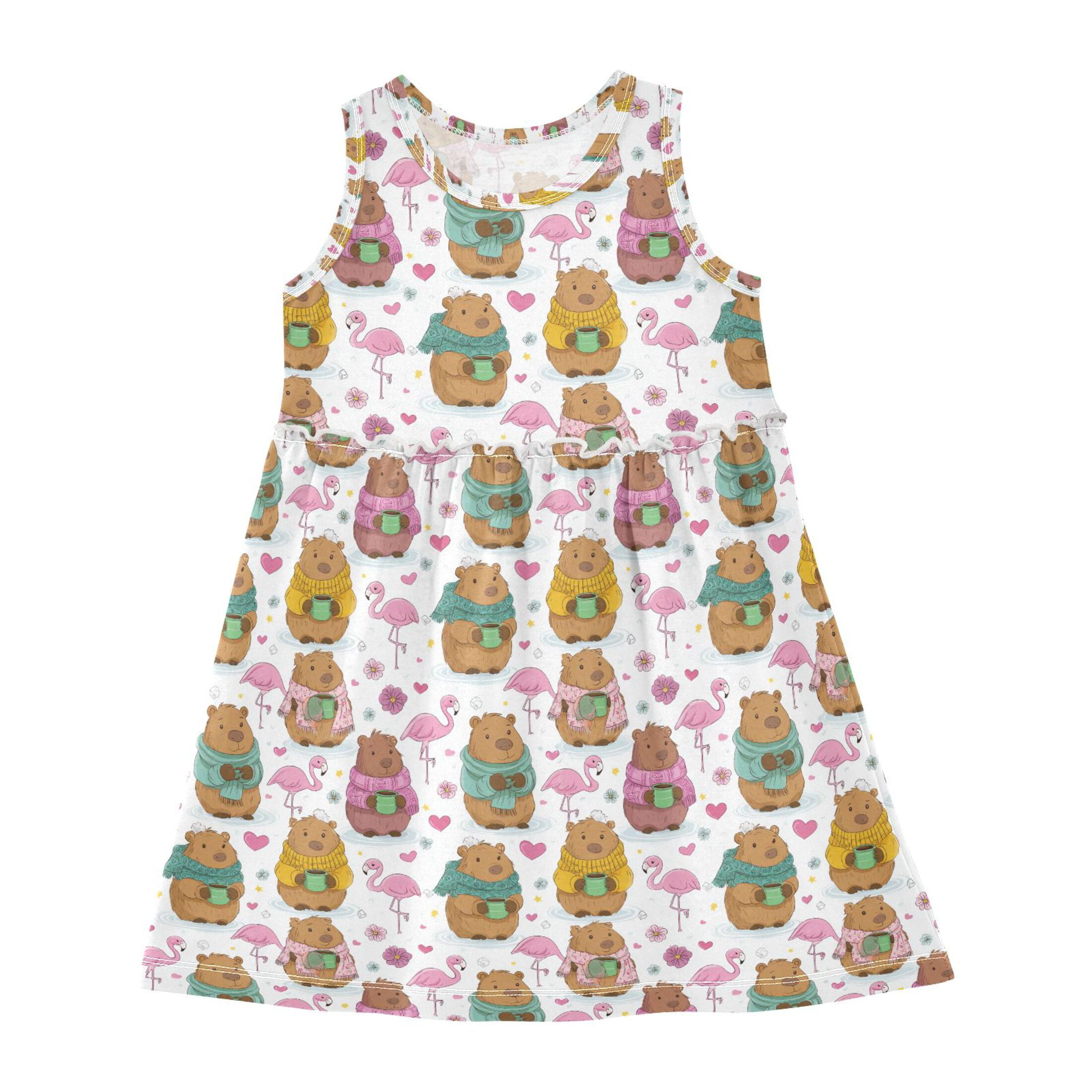 Dress Cute Cartoon Capybara and Flamingo Sleeveless Dress for Hem A ...