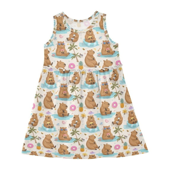 Dress Cute Cartoon Capybaras Sleeveless Dress for Hem A-Line Casual ...