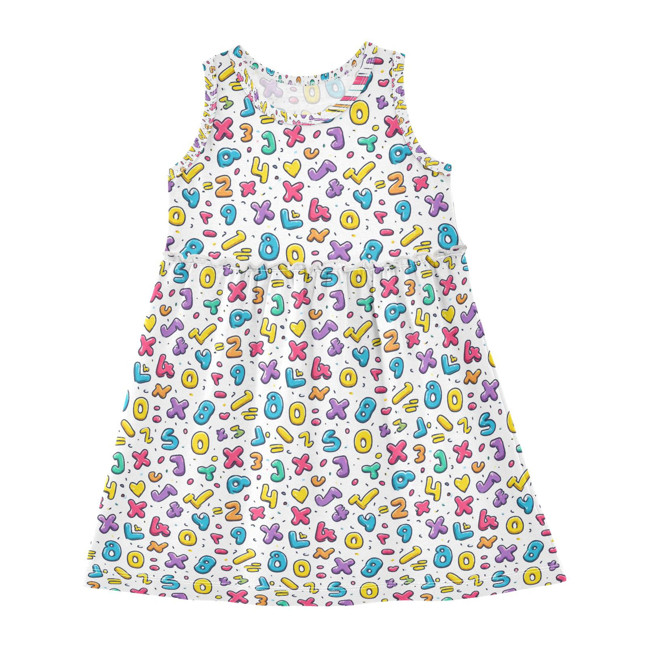 Dress Cute Cartoon Numbers Sleeveless Dress for Hem A-Line Casual ...