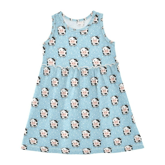 Dress Cute Cow White Polka Dot Blue Sleeveless Dress for Hem A-Line ...