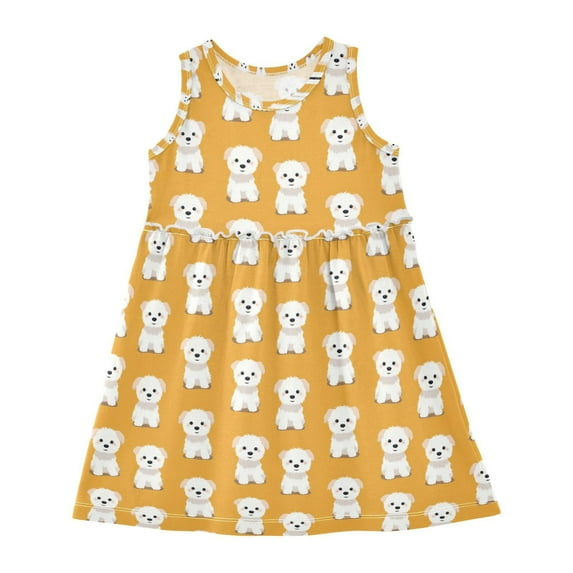Dress Cute White Puppy Sleeveless Dress for Hem A-Line Casual Sundress ...
