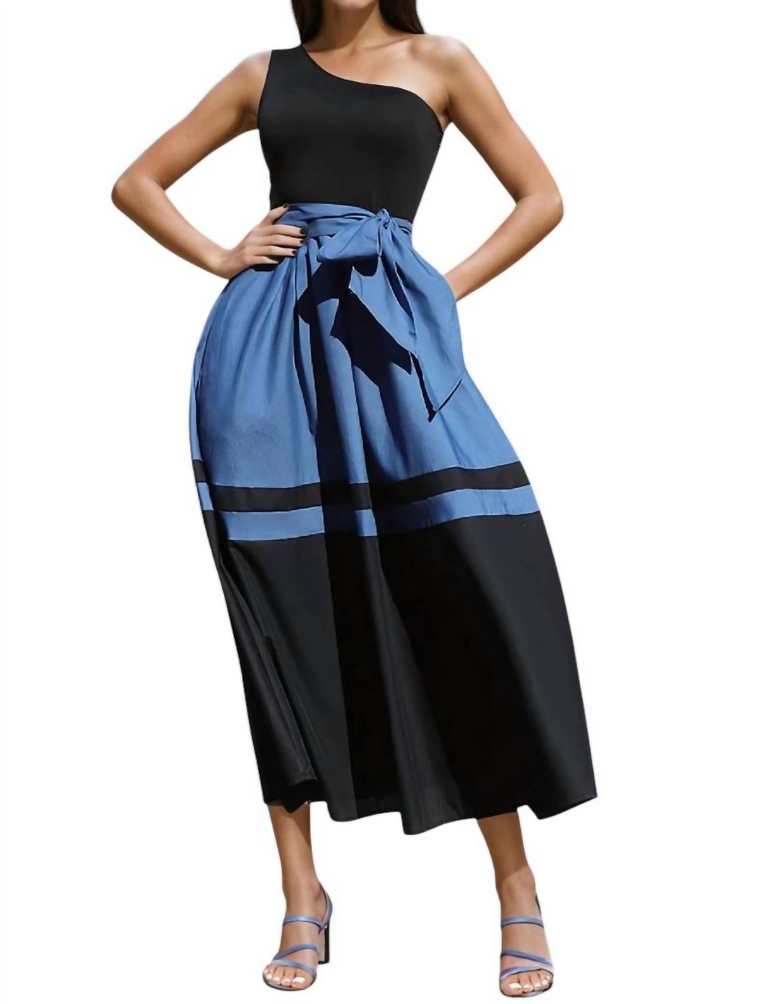Dress Day Tamara Color Block One-Shoulder Midi Dress - Walmart.com