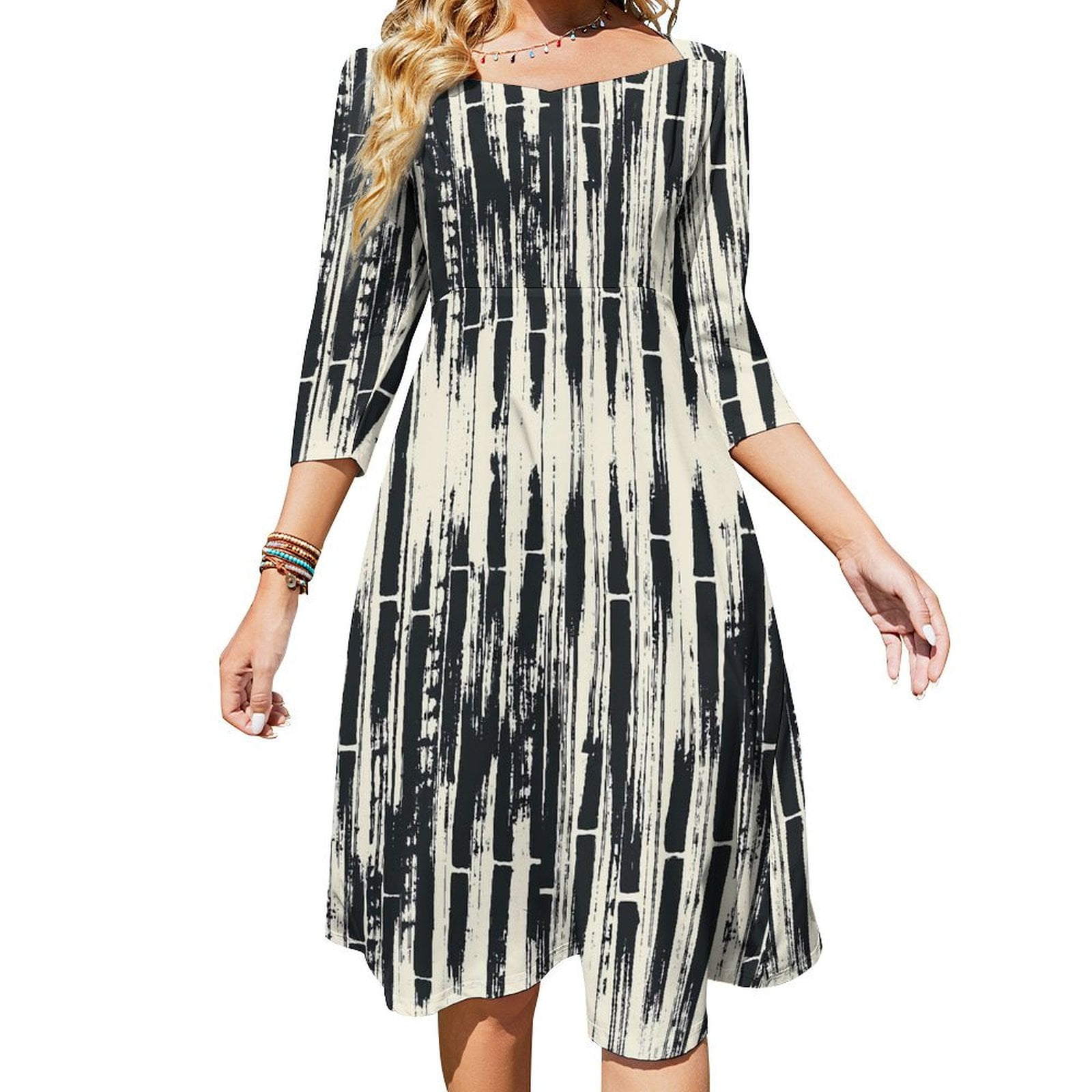 Dress Design Wear Street Collar Square Summer Dresses Modern Print Liquid Casual Dye Tie Black ...