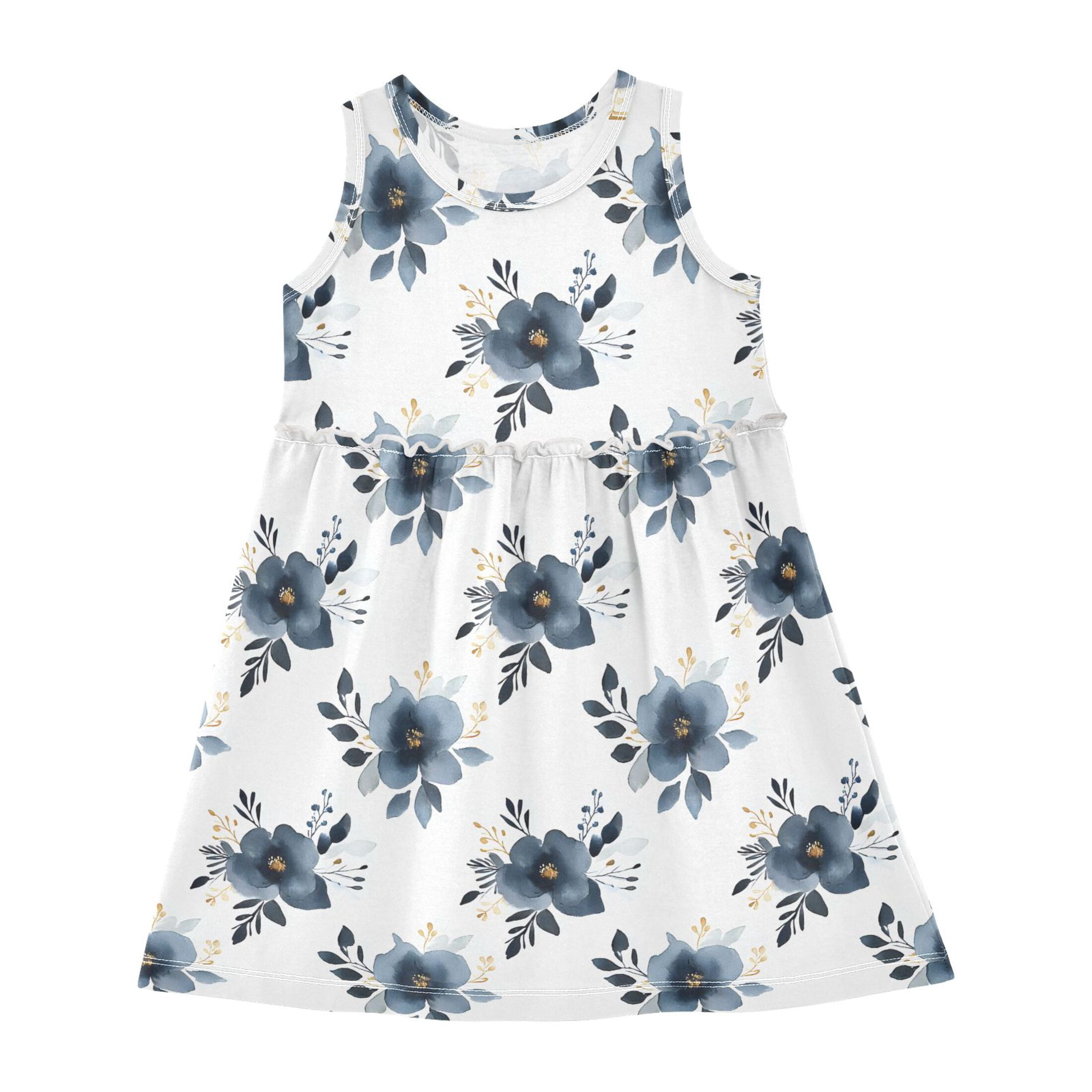 Dress Flower Leaves Tile Hs Sleeveless Dress for Hem A-Line Casual ...