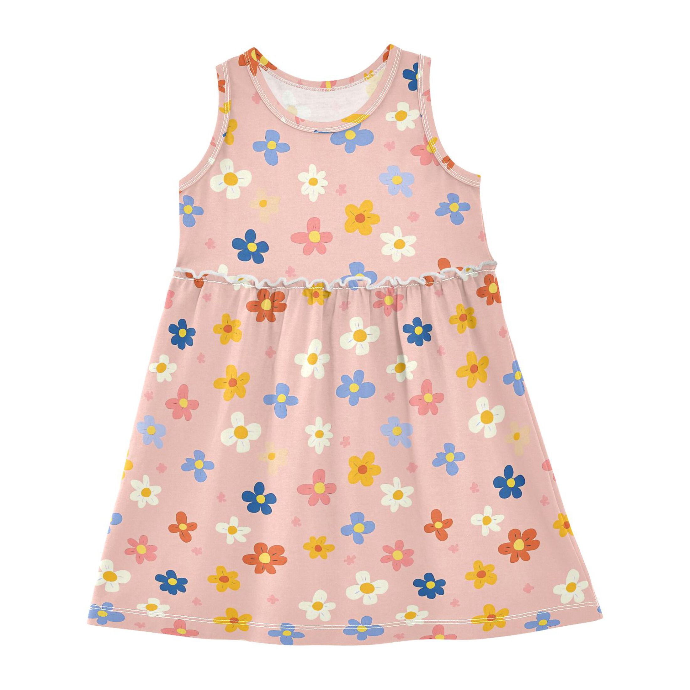 Dress Flowers Pink Background Sleeveless Dress for Hem A-Line Casual ...