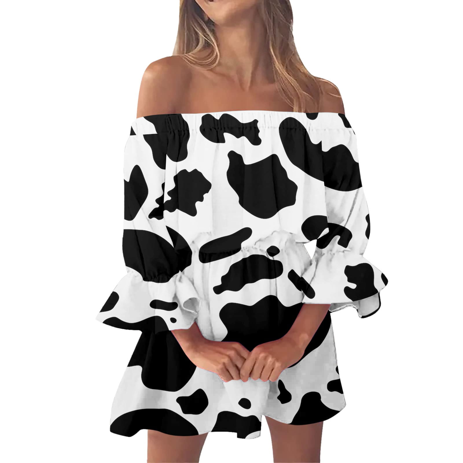 Dress For Women Fashion Off Shoulder Loose Floral Print Boho Dress Long ...