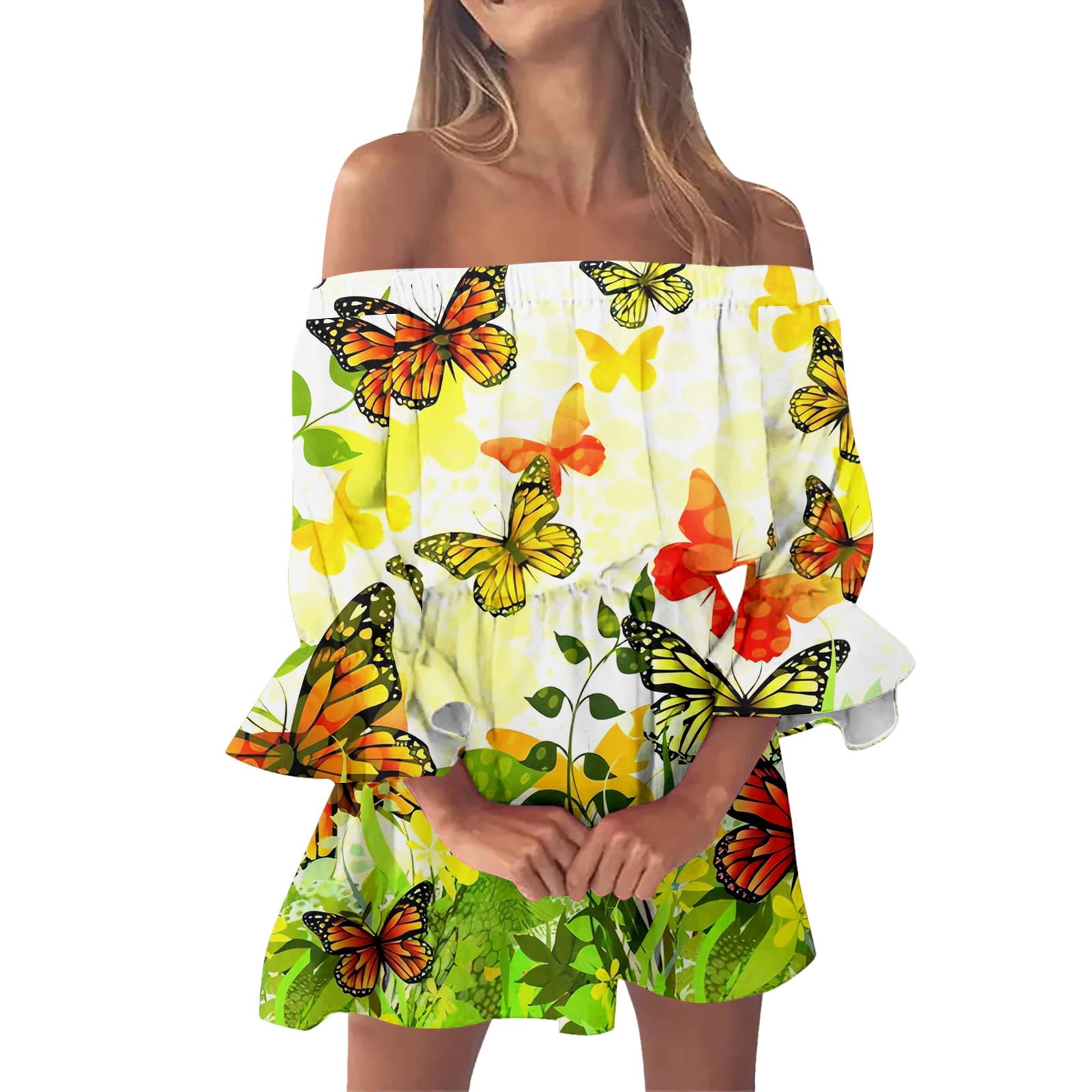 Dress For Women Fashion Off Shoulder Loose Floral Print Boho Dress Long ...