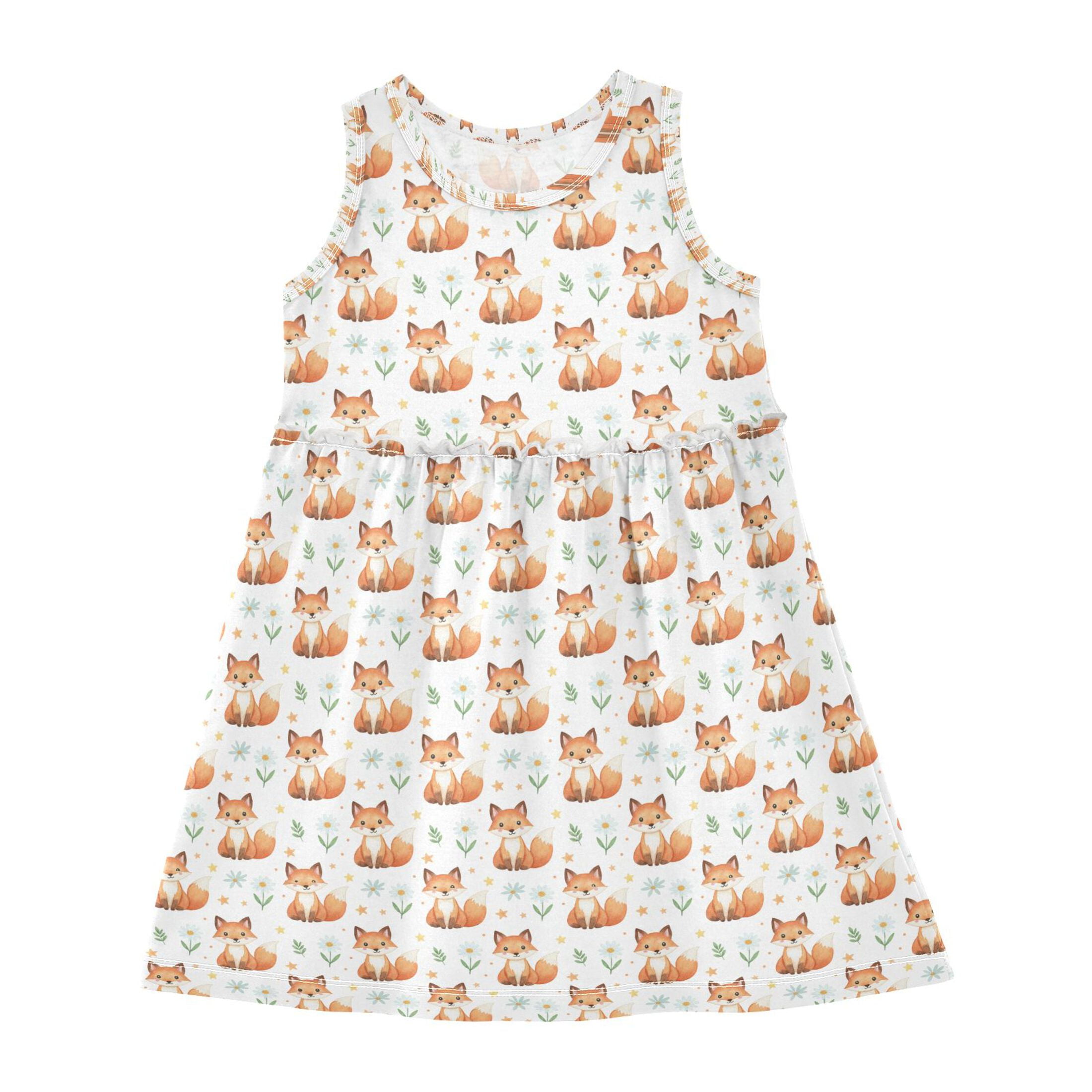 Dress Fox Baby Cartoon Sleeveless Dress for Hem A-Line Casual Sundress ...