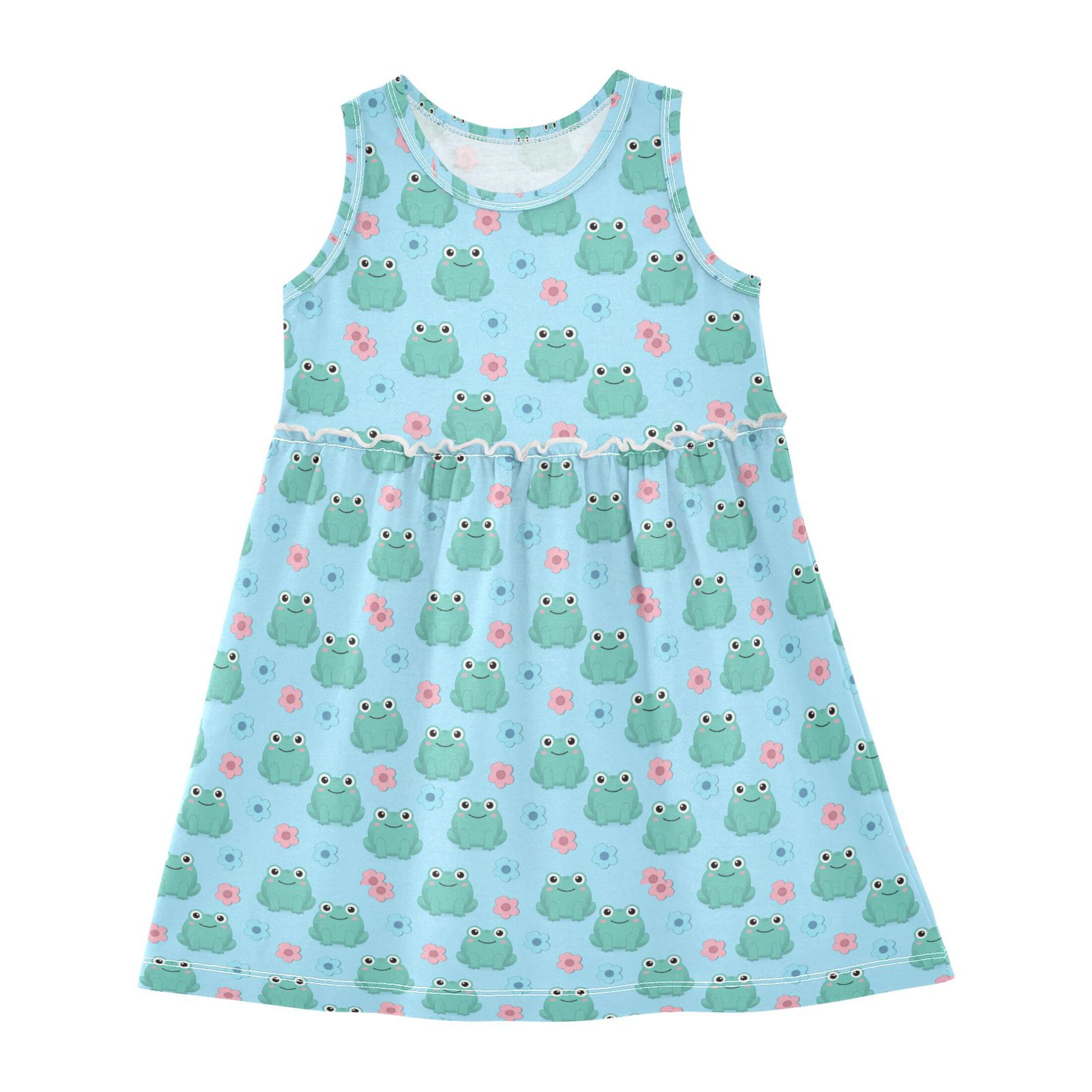 Dress Frog Cute Cartoon Sleeveless Dress for Hem A-Line Casual Sundress ...