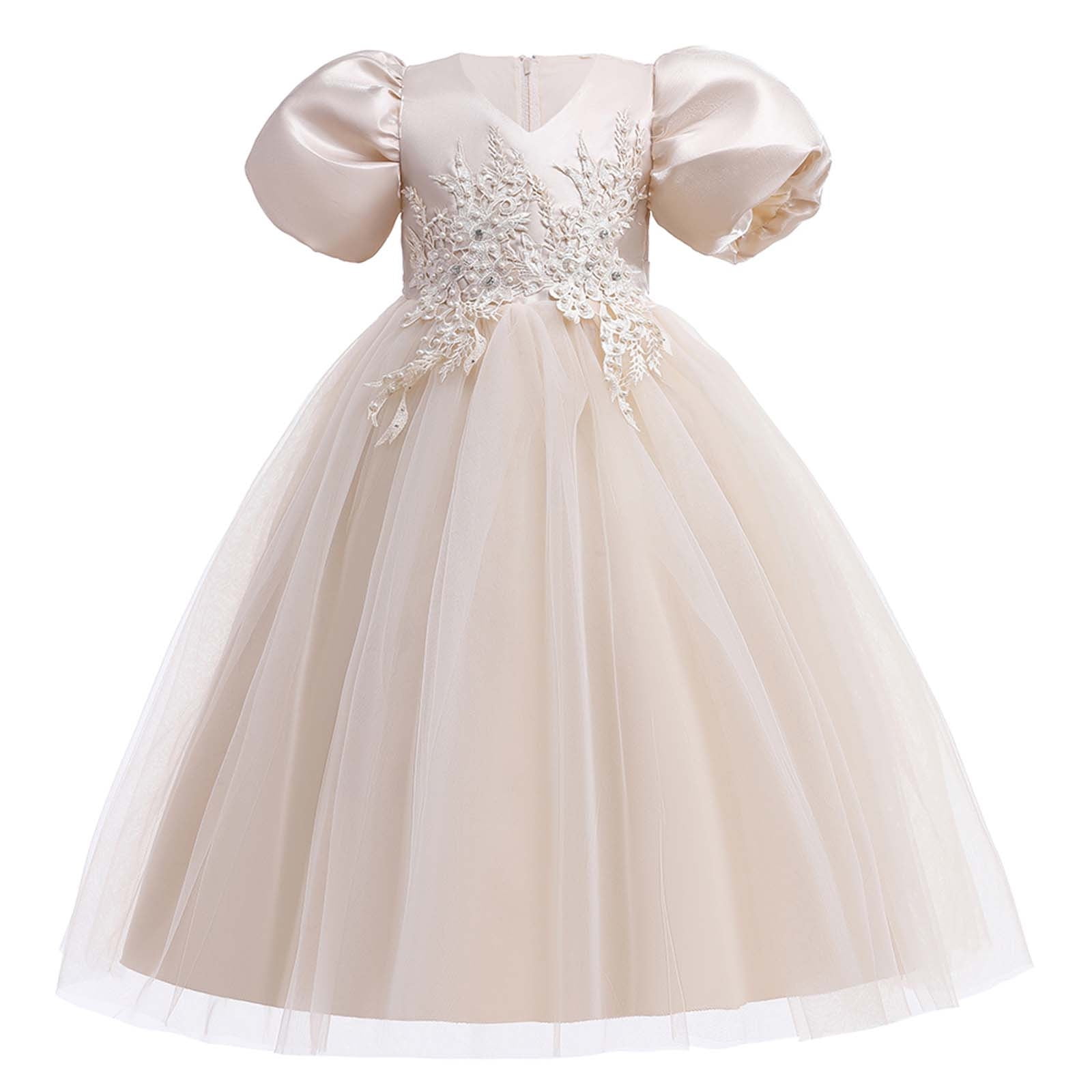 Dress Gift for Girls Flower Girl Dress Short Sleeves Lace Dress Girls ...