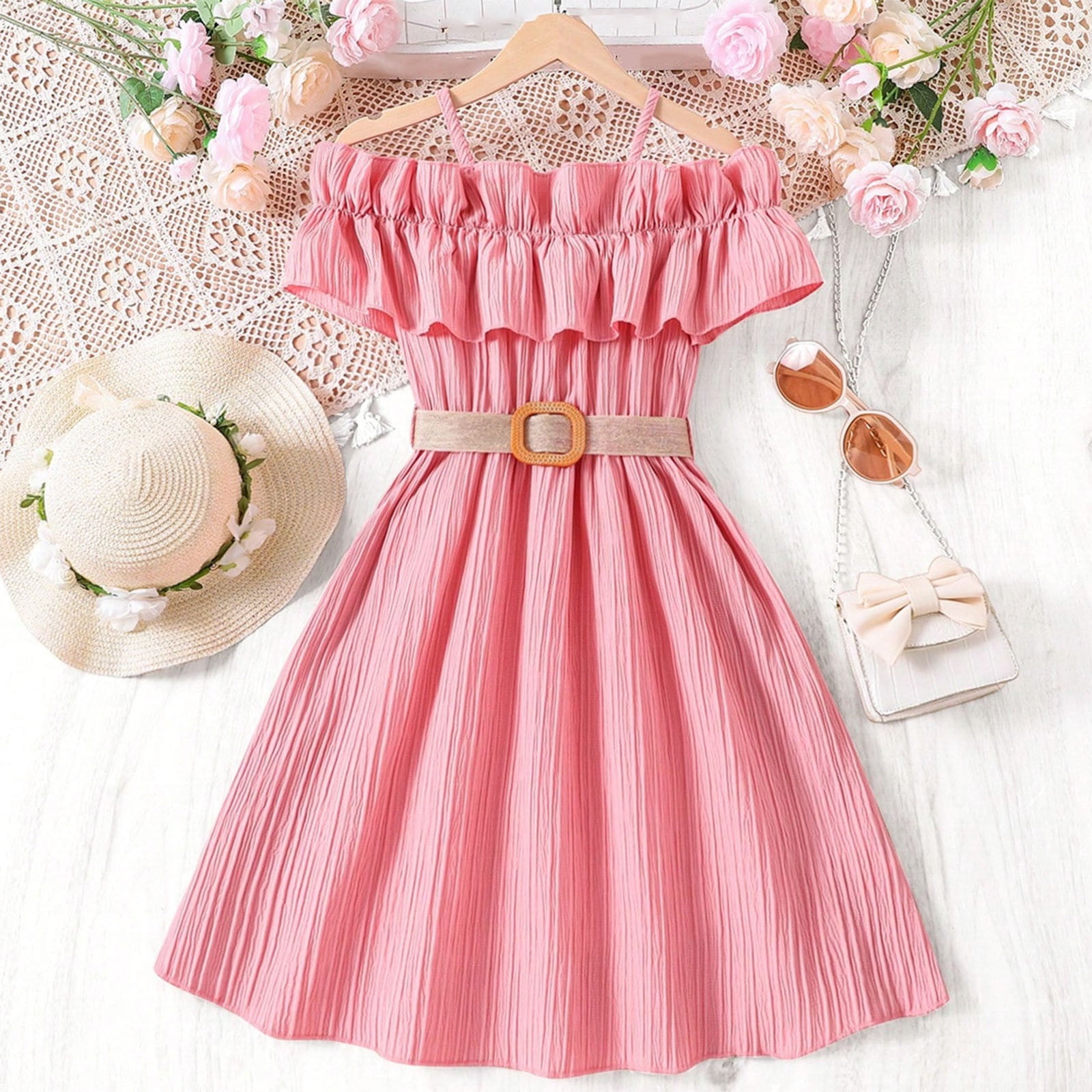 Girl Dress Off Shoulder Flutter Sleeve Casual Dresses for Girls A-Line ...