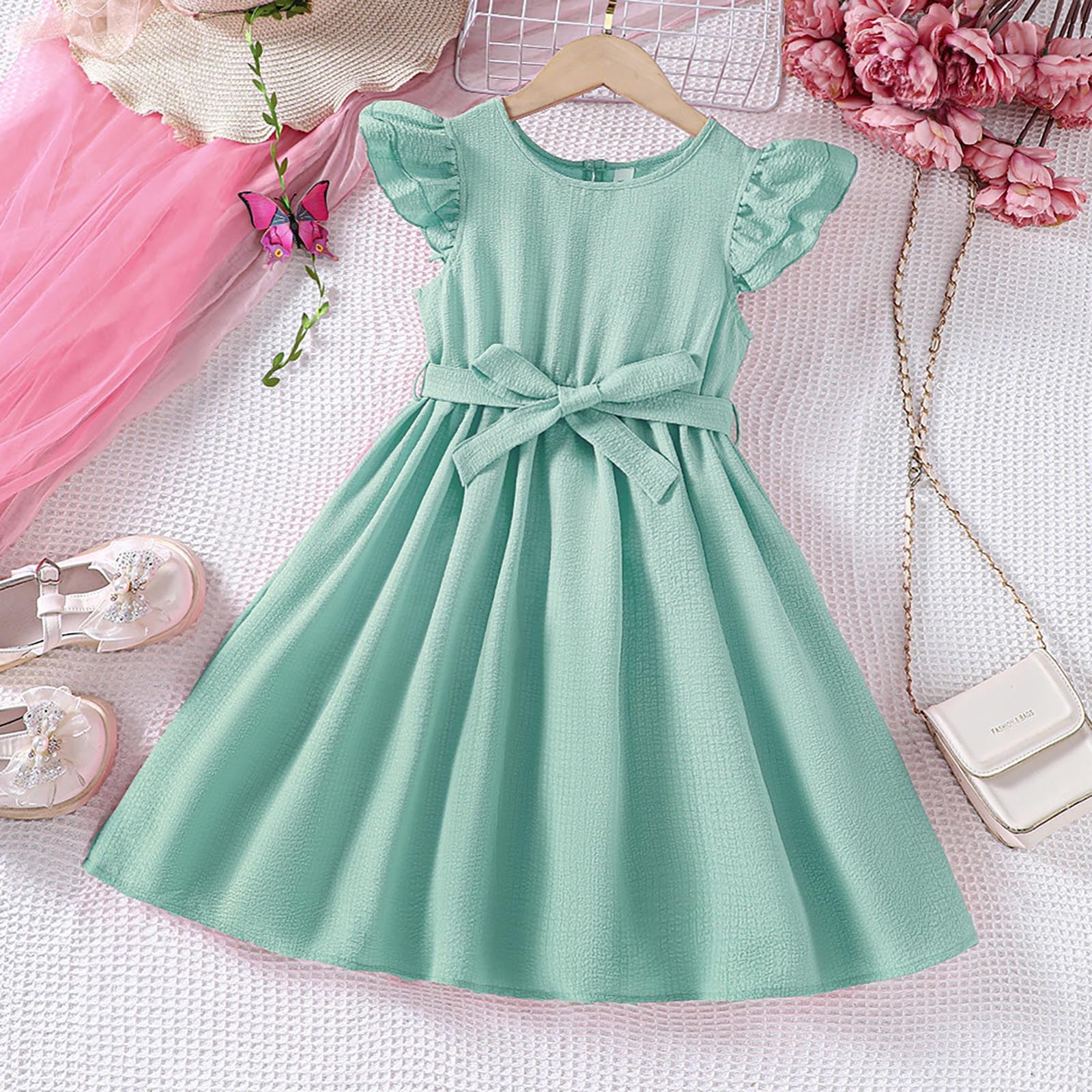 Dress Girl Ruffle Sleeve Girls' Casual Dresses A-line Dress Tween ...