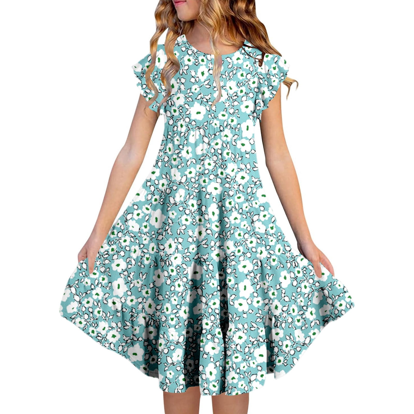 Dress Girls Floral Summer Beach Pool Outdoor Play Comfortable Casual ...