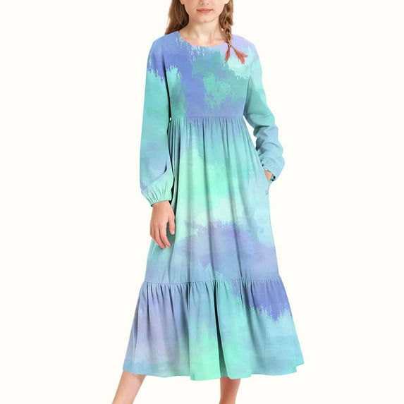 Dress Girls Long Sleeve Children's Dress Cotton Jersey Festive Dresses ...