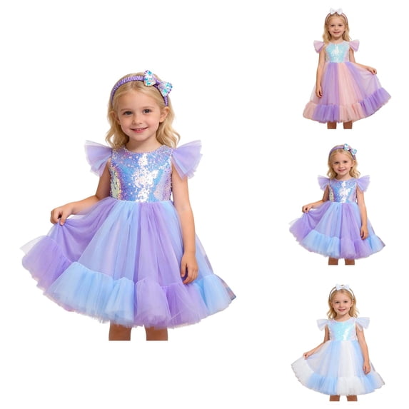 Dress For Girls Party Formal Gown With Glitter Sash And Hairband ...