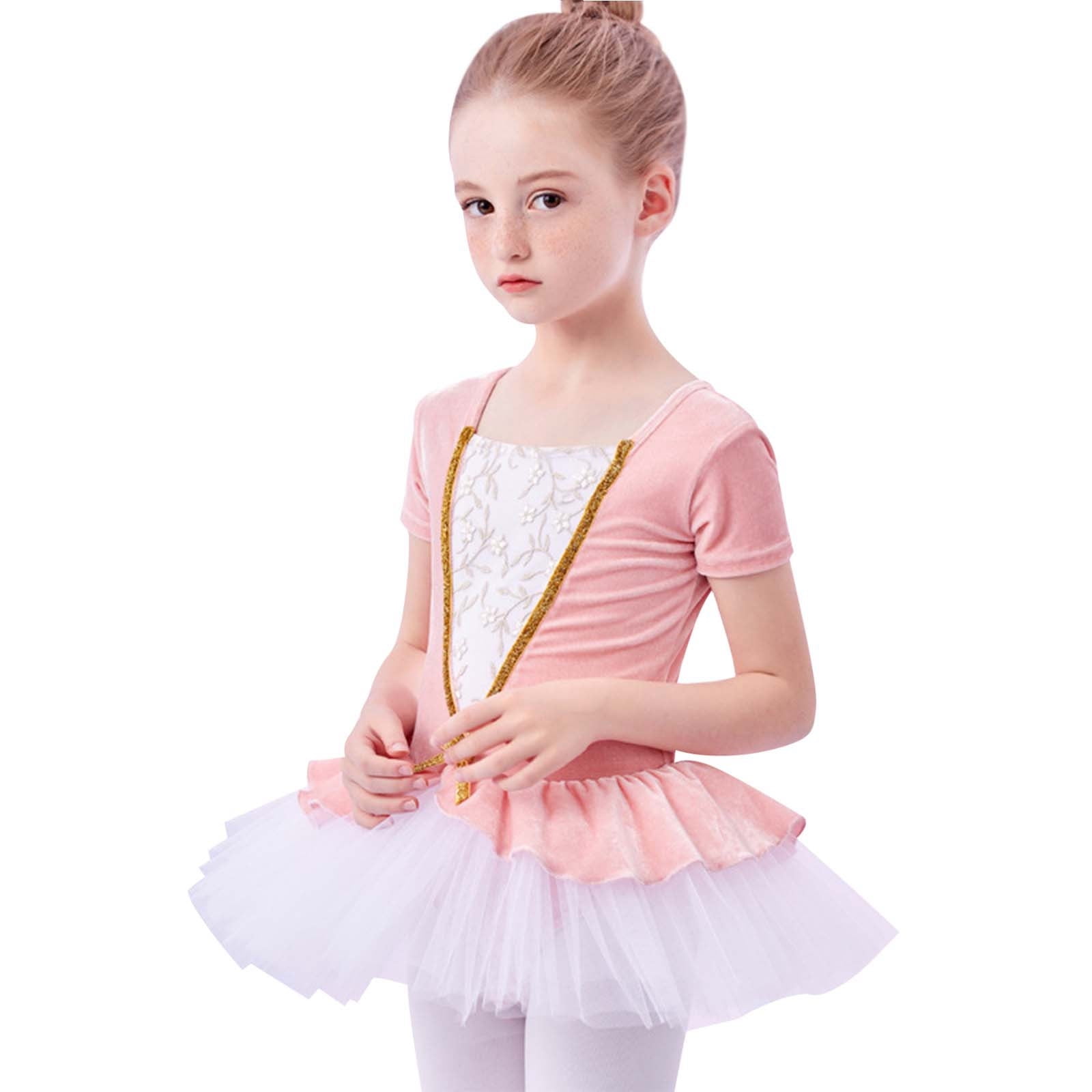 Dress Girls Short Sleeve Glitter Dance Ballet Tutu Leotard Ballerina ...