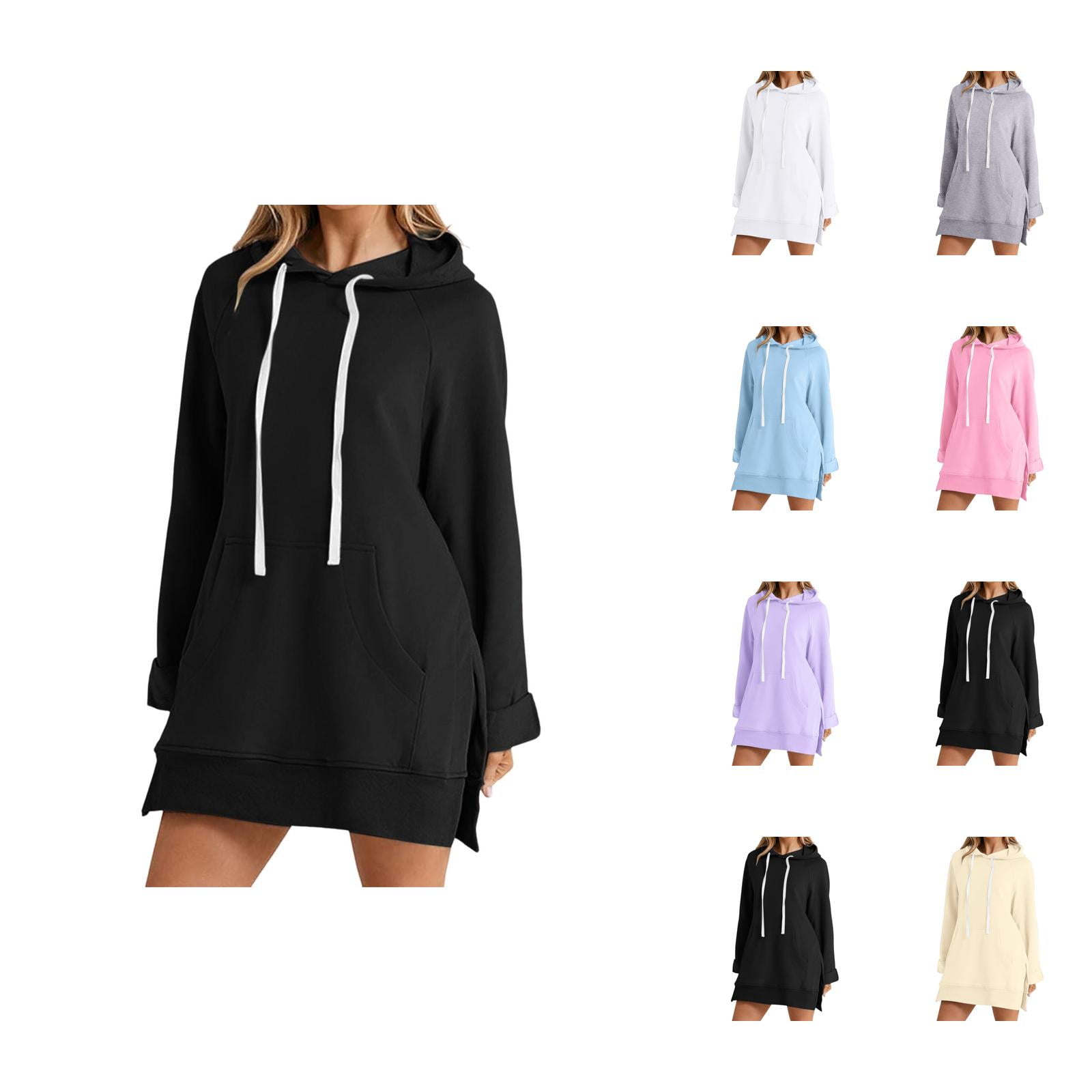 Dress Hoodies for Women 2026 Fall Winter Casual Long Sleeve Side Split ...