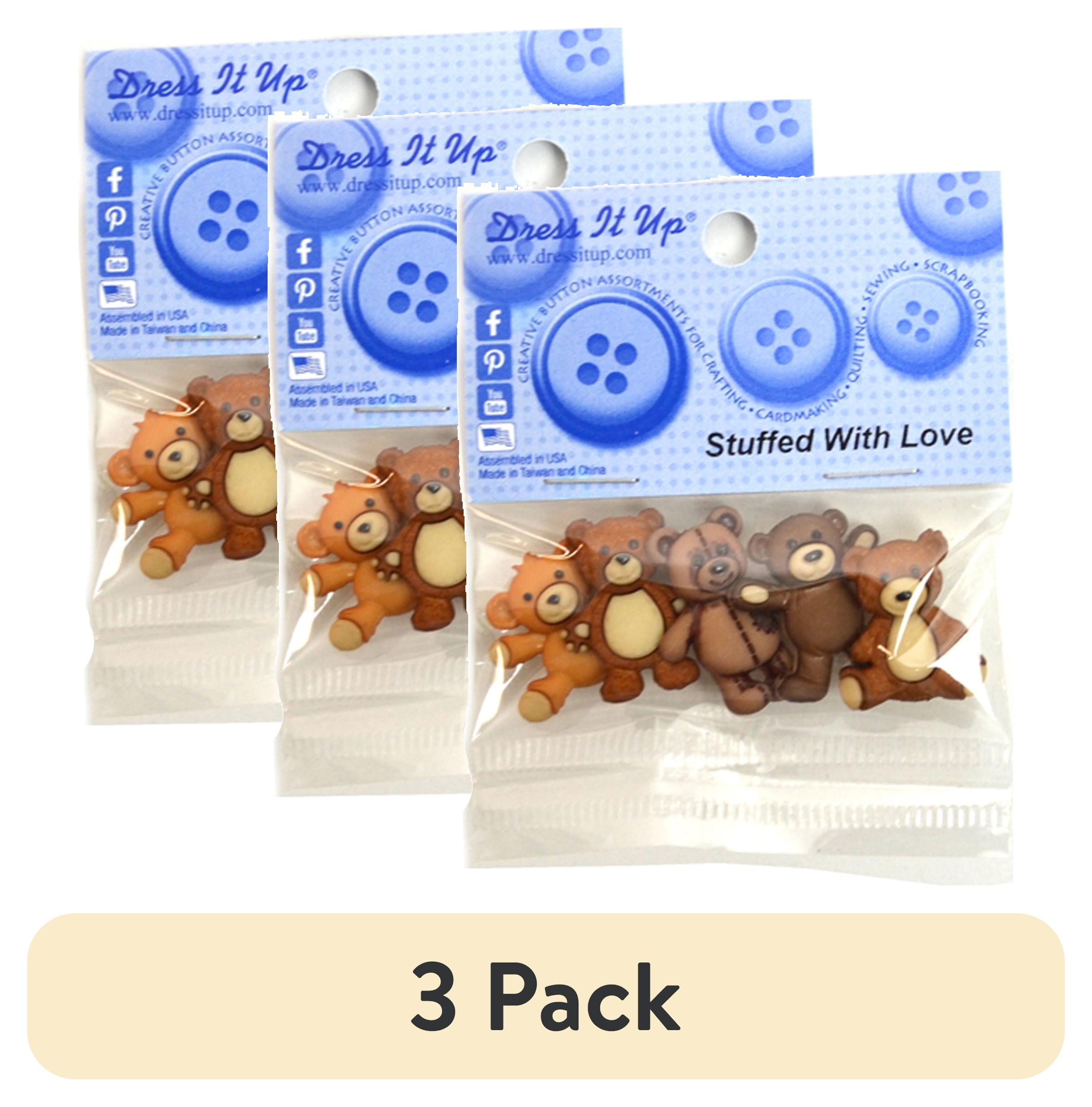 (3 pack) Dress It Up "Stuffed with Love" Novelty Button Set – 10 Teddy Bear Buttons, Craft ...