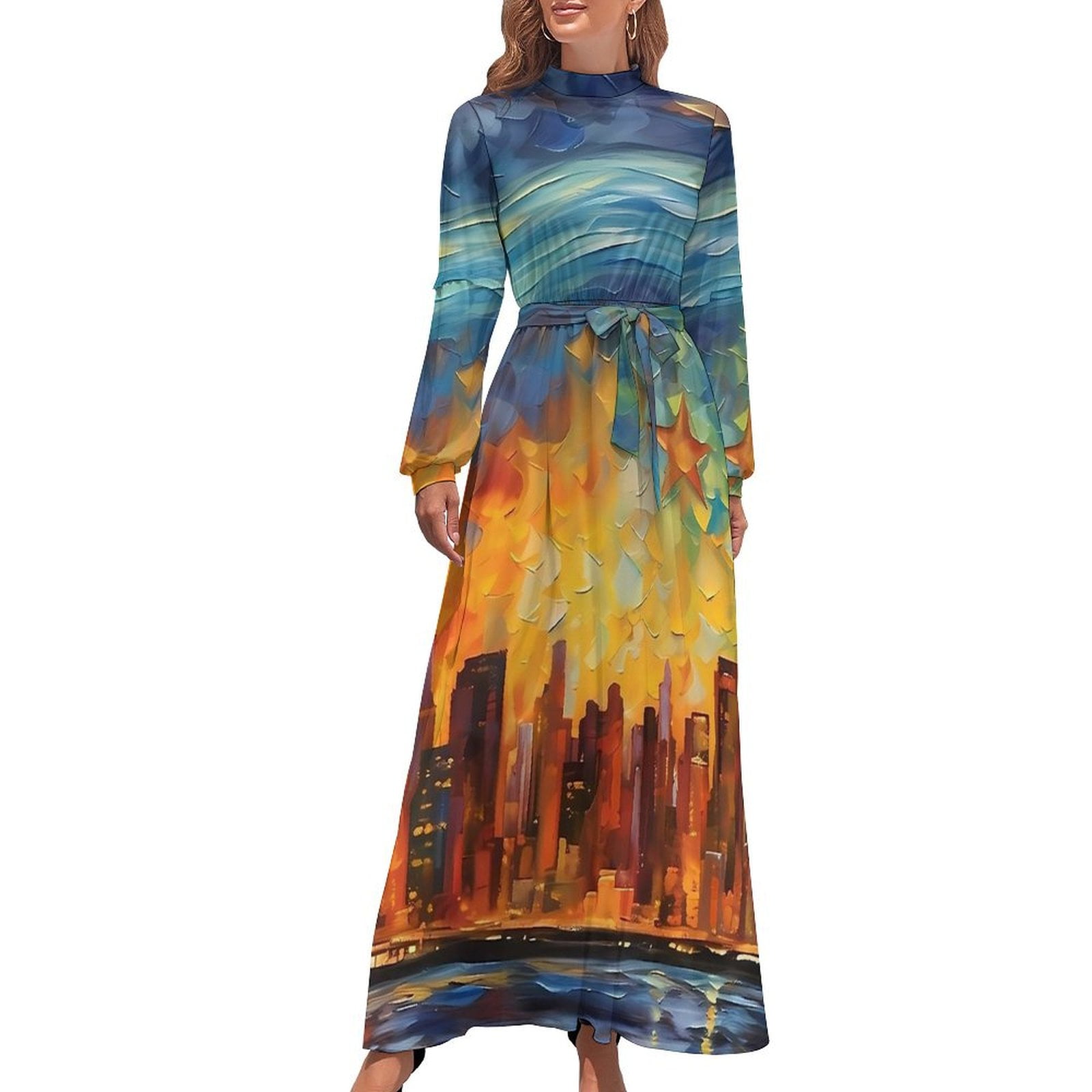 Dress Long Sleeve The Scream Edvard Munch Maxi Dress High Waist Street ...