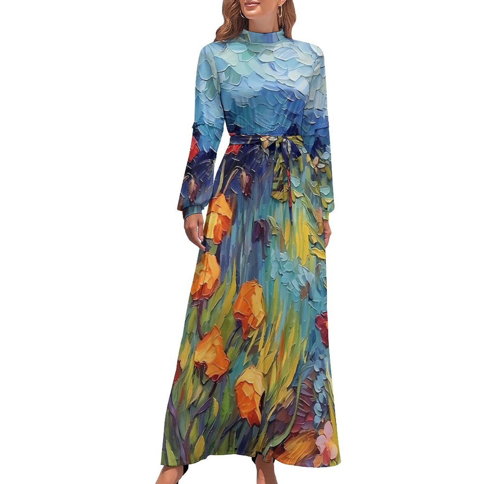Dress Long Sleeve The Scream Edvard Munch Maxi Dress High Waist Street ...