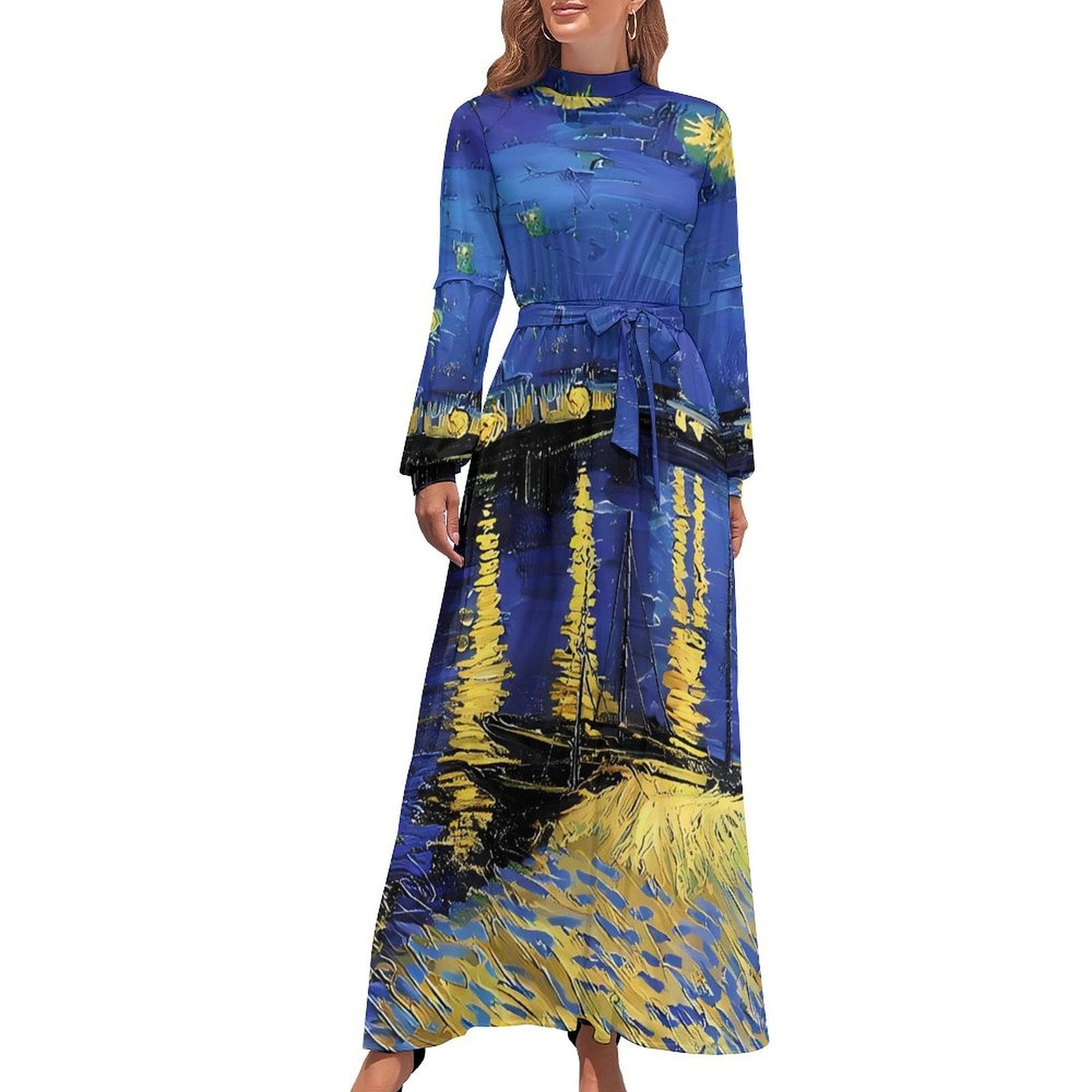 Dress Long Sleeve The Scream Edvard Munch Maxi Dress High Waist Street ...