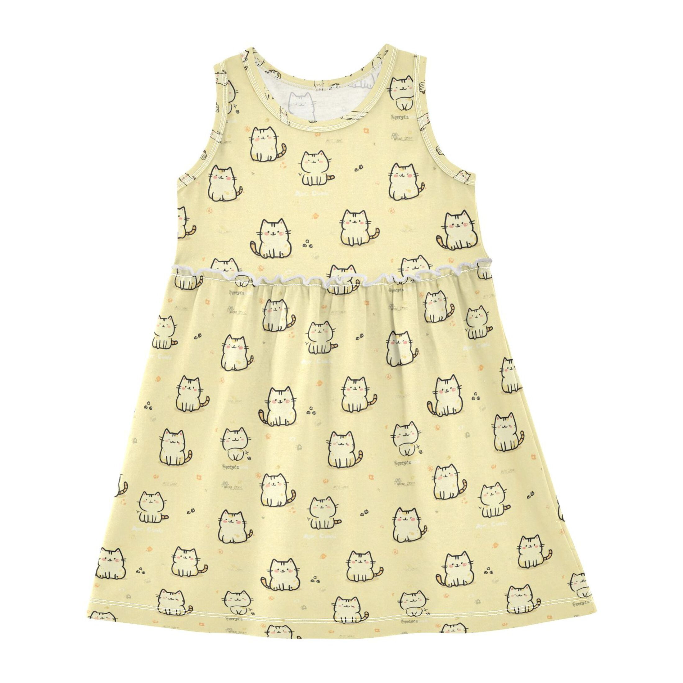 Dress Looking at The Cat Sleeveless Dress for Hem A-Line Casual ...