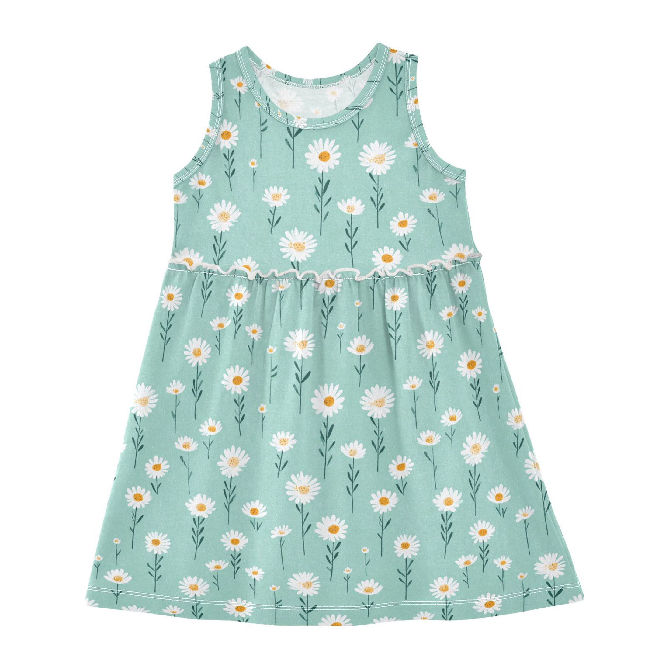 Dress Painting Daisies Sleeveless Dress for Hem A-Line Casual Sundress ...